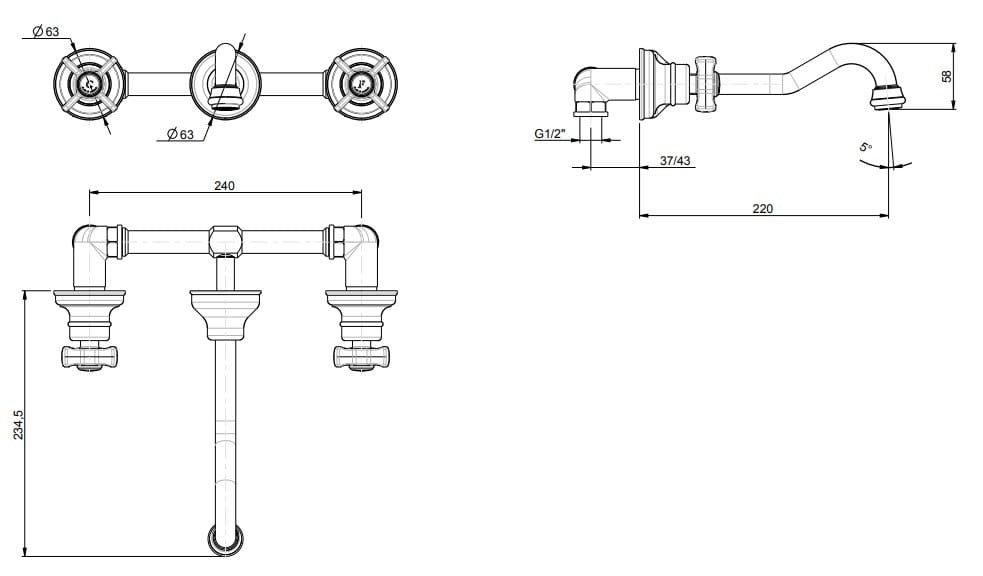 MUSA 23034 | Mitigeur lavabo Mitigeur lavabo mural avec rosaces ...