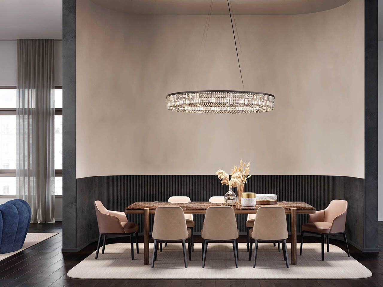 PALLADIO S 16/150/18 OV Painted metal pendant lamp with crystals By Masiero