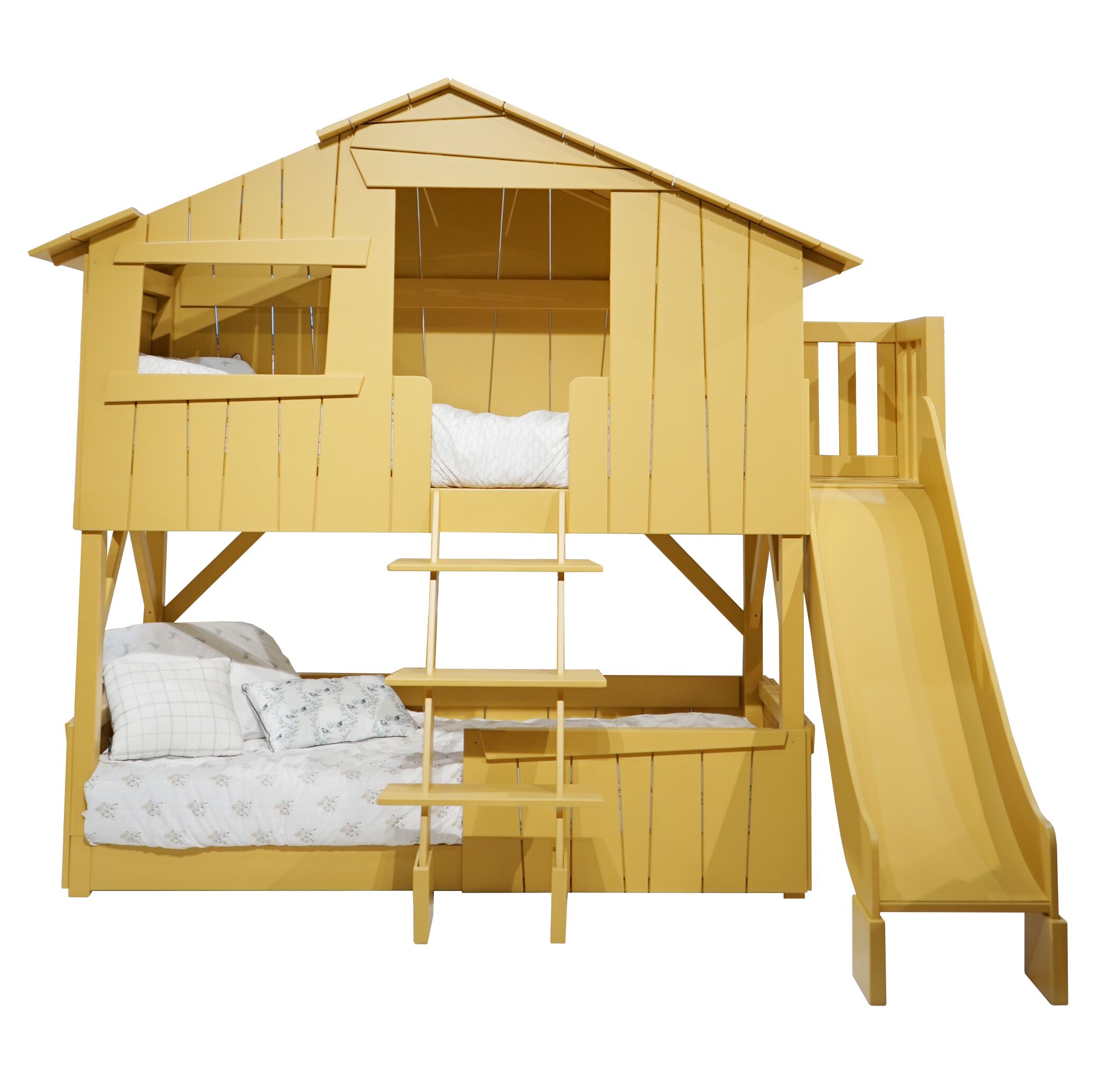 THREEHOUSE BUNK BED & SLIDE + PLATFORM MDF Kids bunk bed with slide and ...