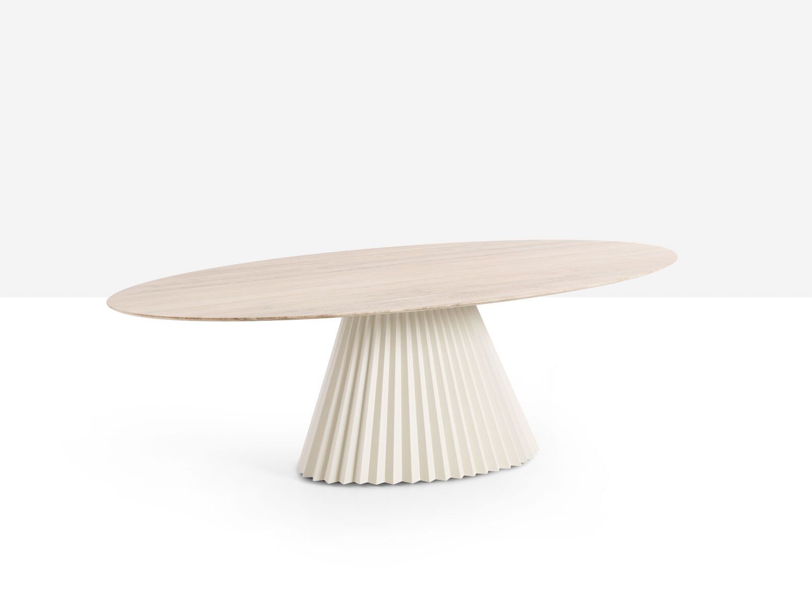 PLISSÉ ELLITTICO Fixed elliptical table with a metal base. By Midj | design Paola Navone