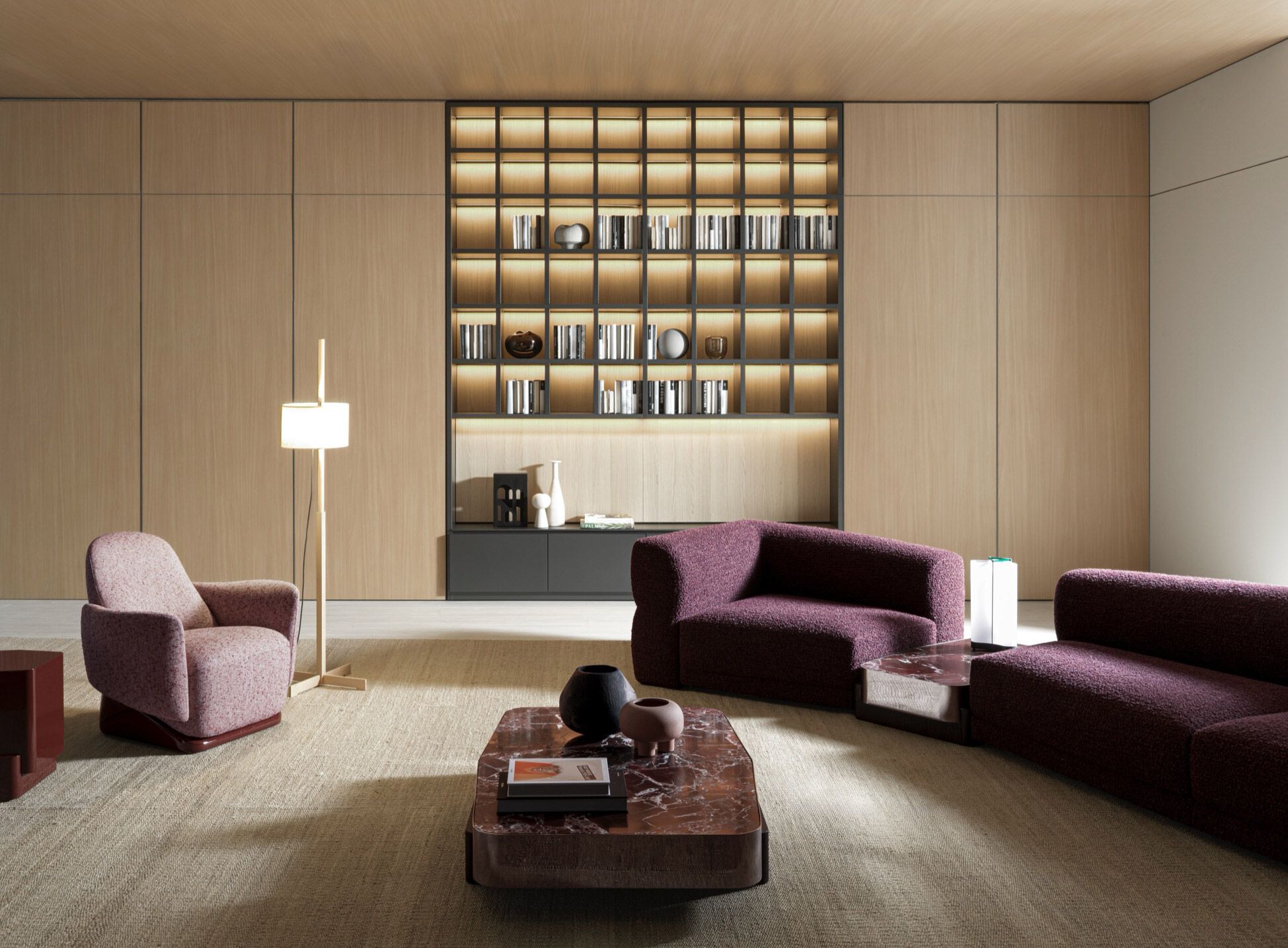 505 UP SYSTEM Sectional wooden bookcase with built-in lights By Molteni ...
