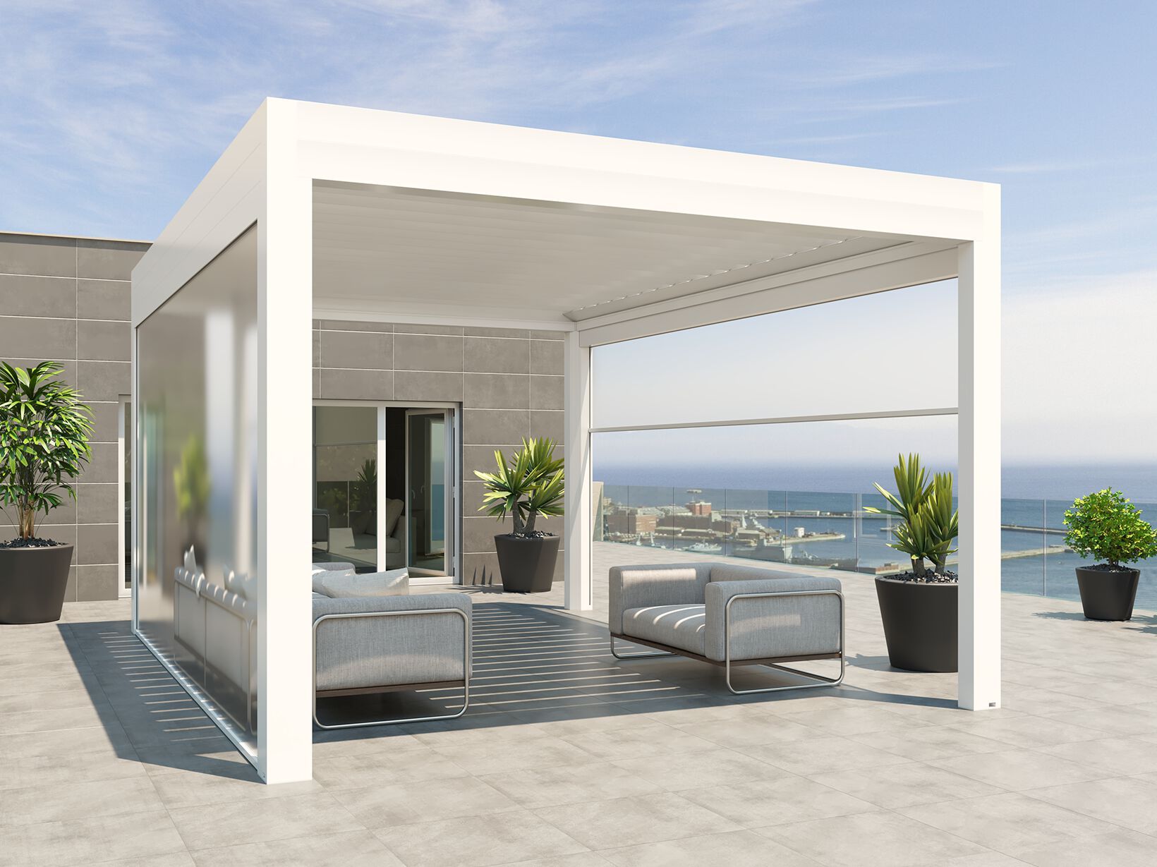 ISCHIA Freestanding Freestanding aluminium pergola with adjustable louvers By Mv Line