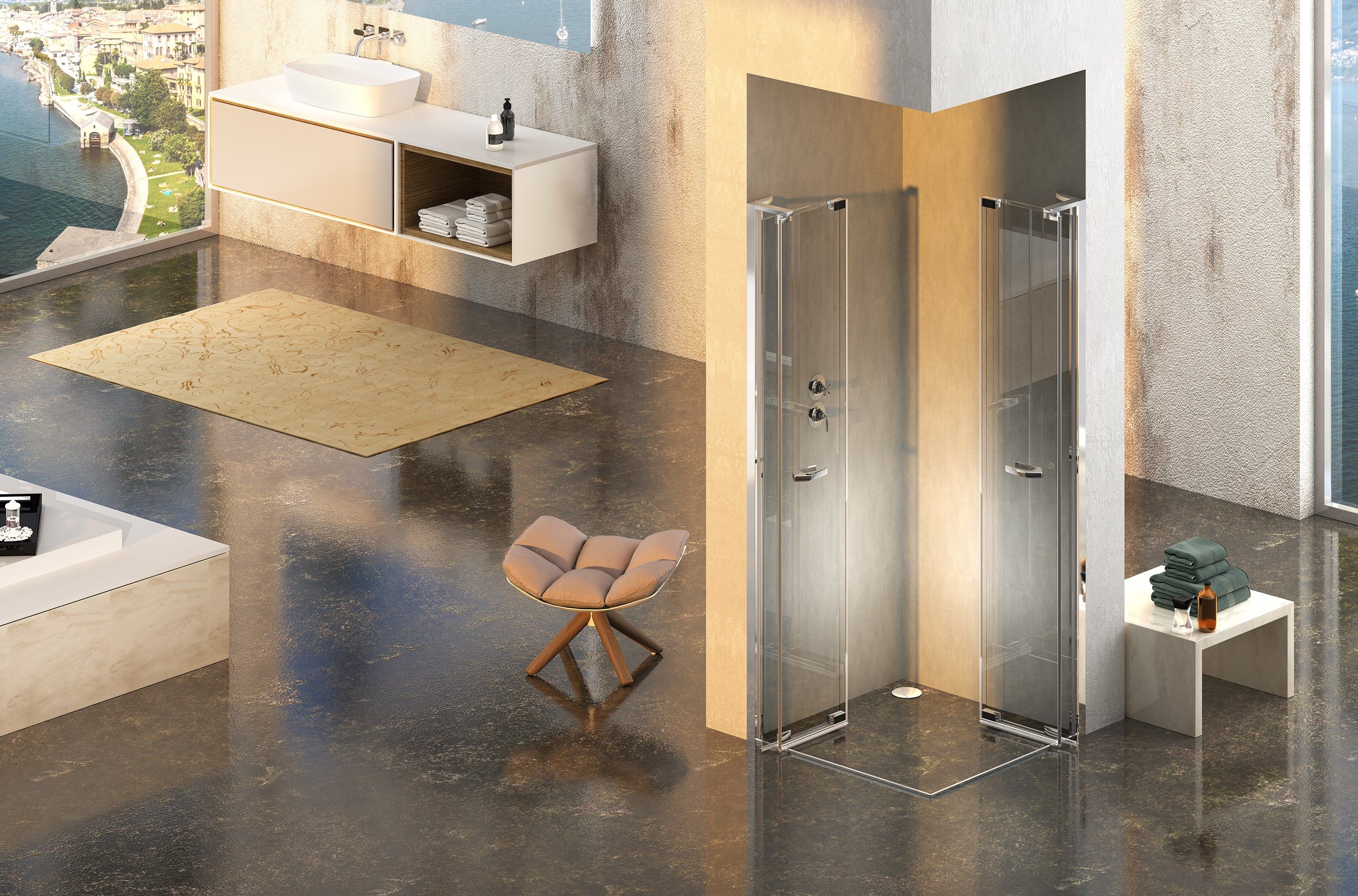 Corner glass shower cabin with folding door NATURA 4000 - A-EFP L/R ...