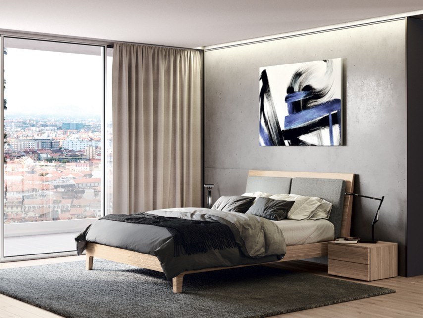 Melamine-faced chipboard double bed with high headboard NAVONA SOFT By ...