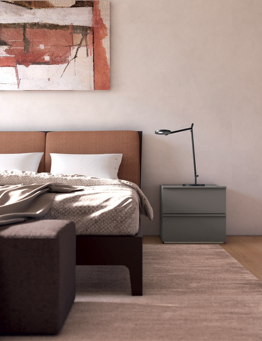 Melamine-faced chipboard double bed with high headboard NAVONA SOFT By ...