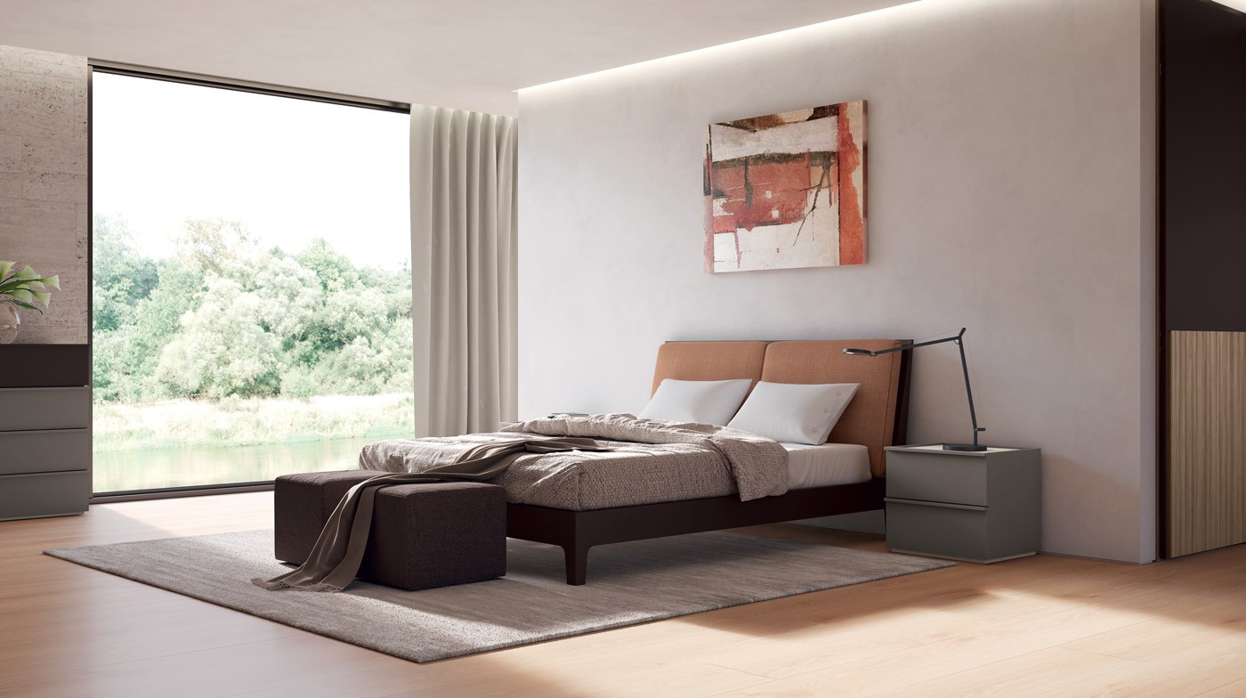 Melamine-faced chipboard double bed with high headboard NAVONA SOFT By ...