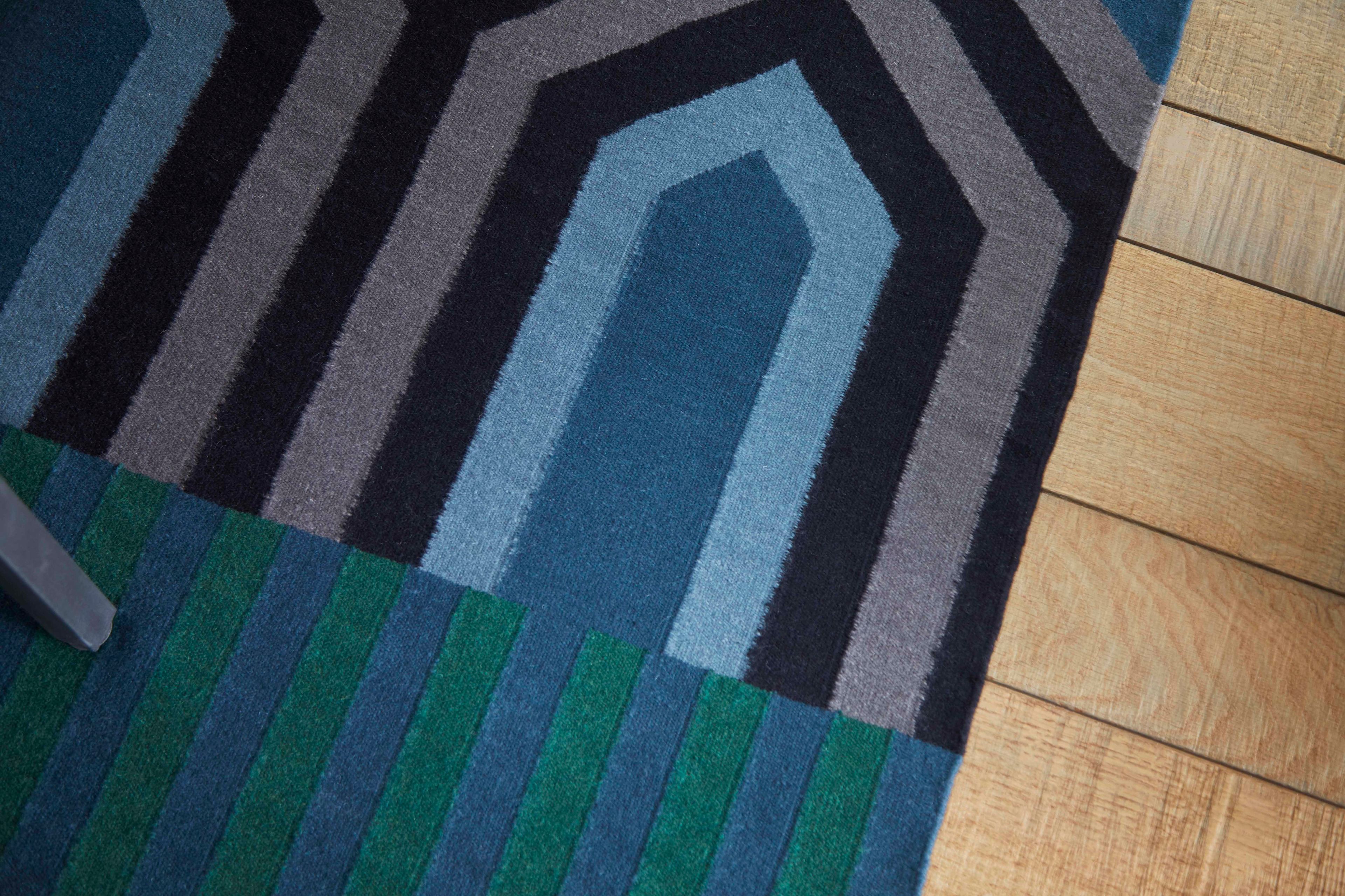 Rectangular wool rug with geometric shapes NDEBELE GREEN Ndebele ...