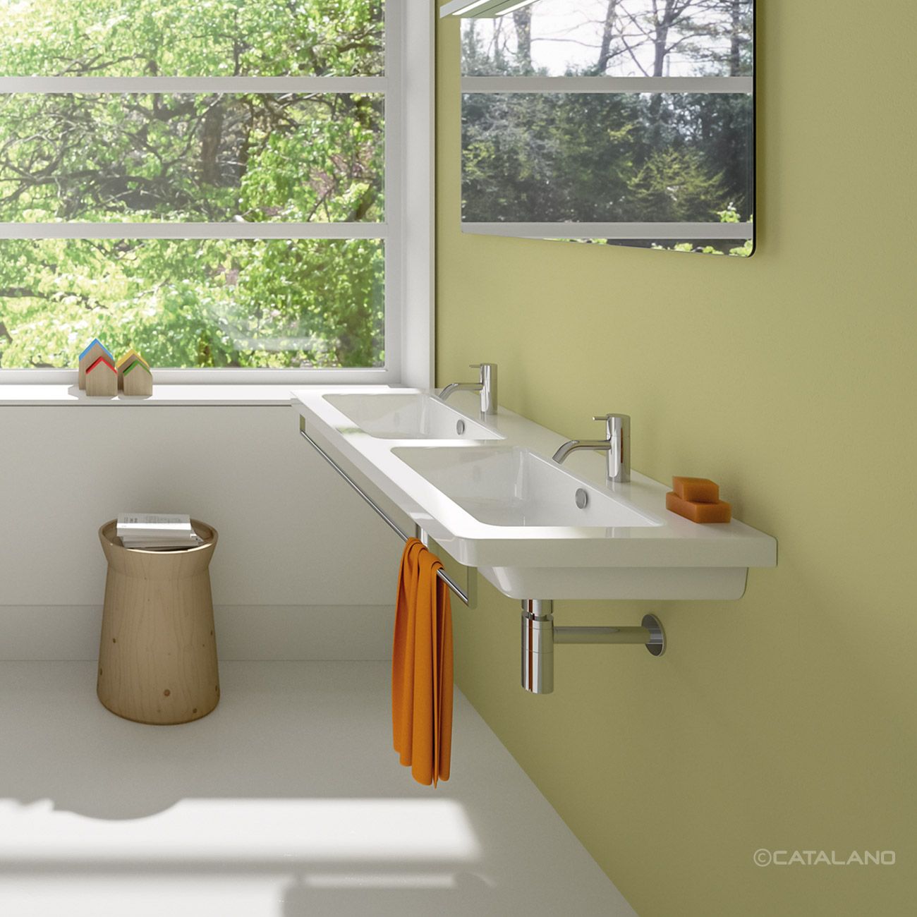 NEW LIGHT Double rectangular ceramic washbasin By CERAMICA CATALANO