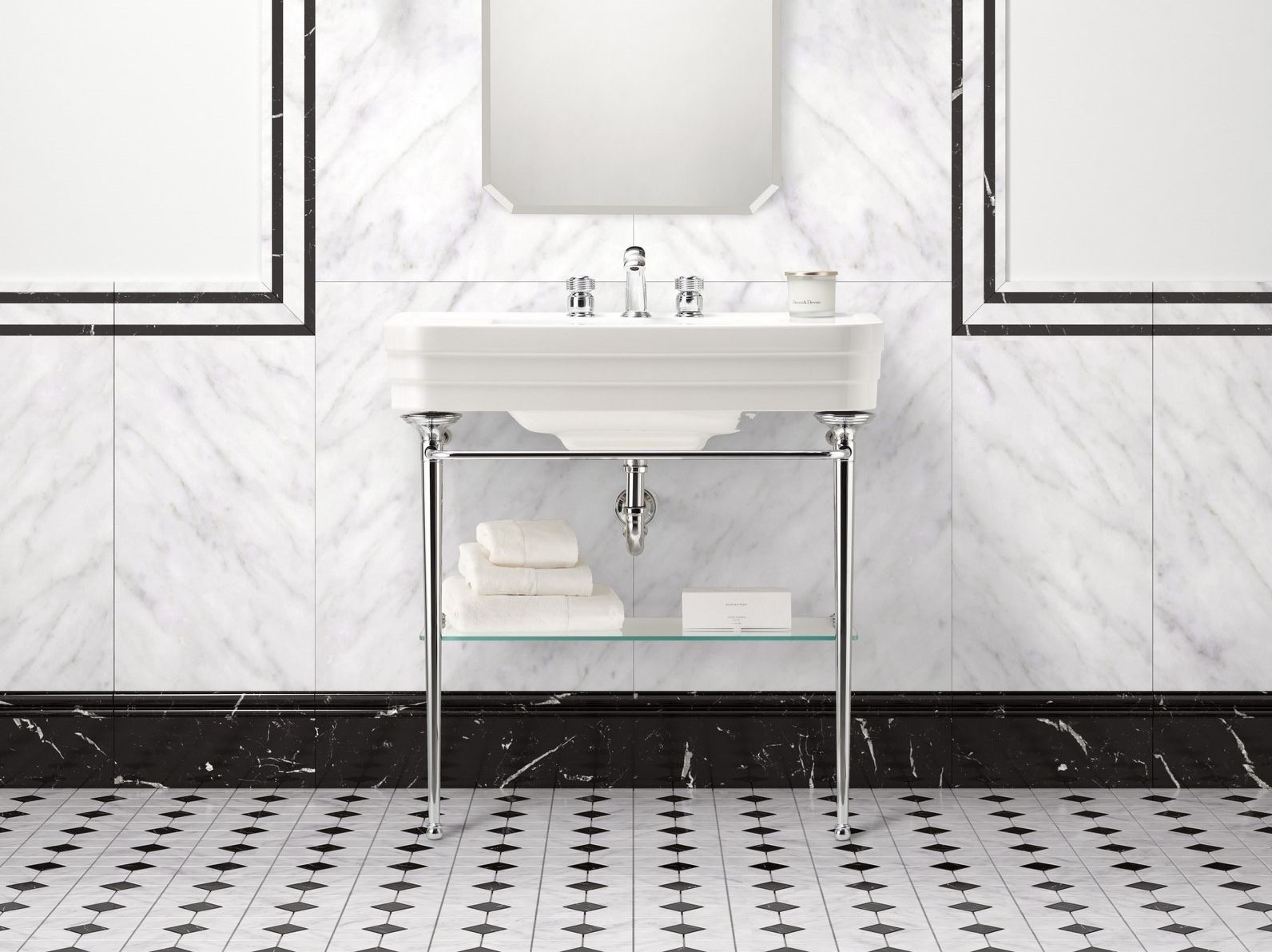 NOBEL Floor-standing brass console sink with towel rail By Devon&Devon