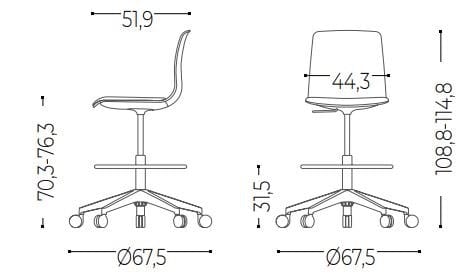 NOOM 50 Office stool with castors with 5-Spoke base with footrest By ...