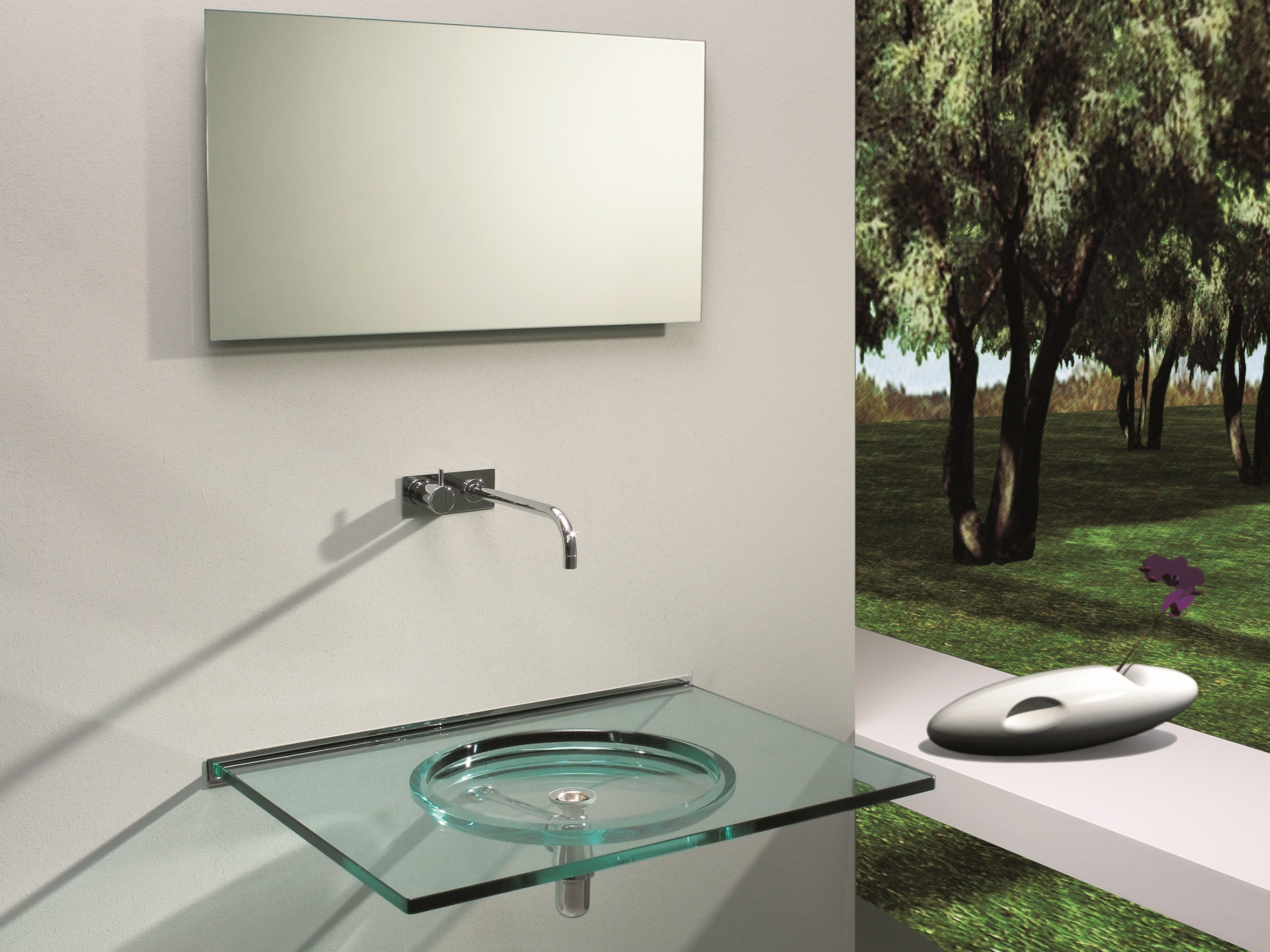 Rectangular single wall-mounted crystal washbasin NOST By Rapsel design ...