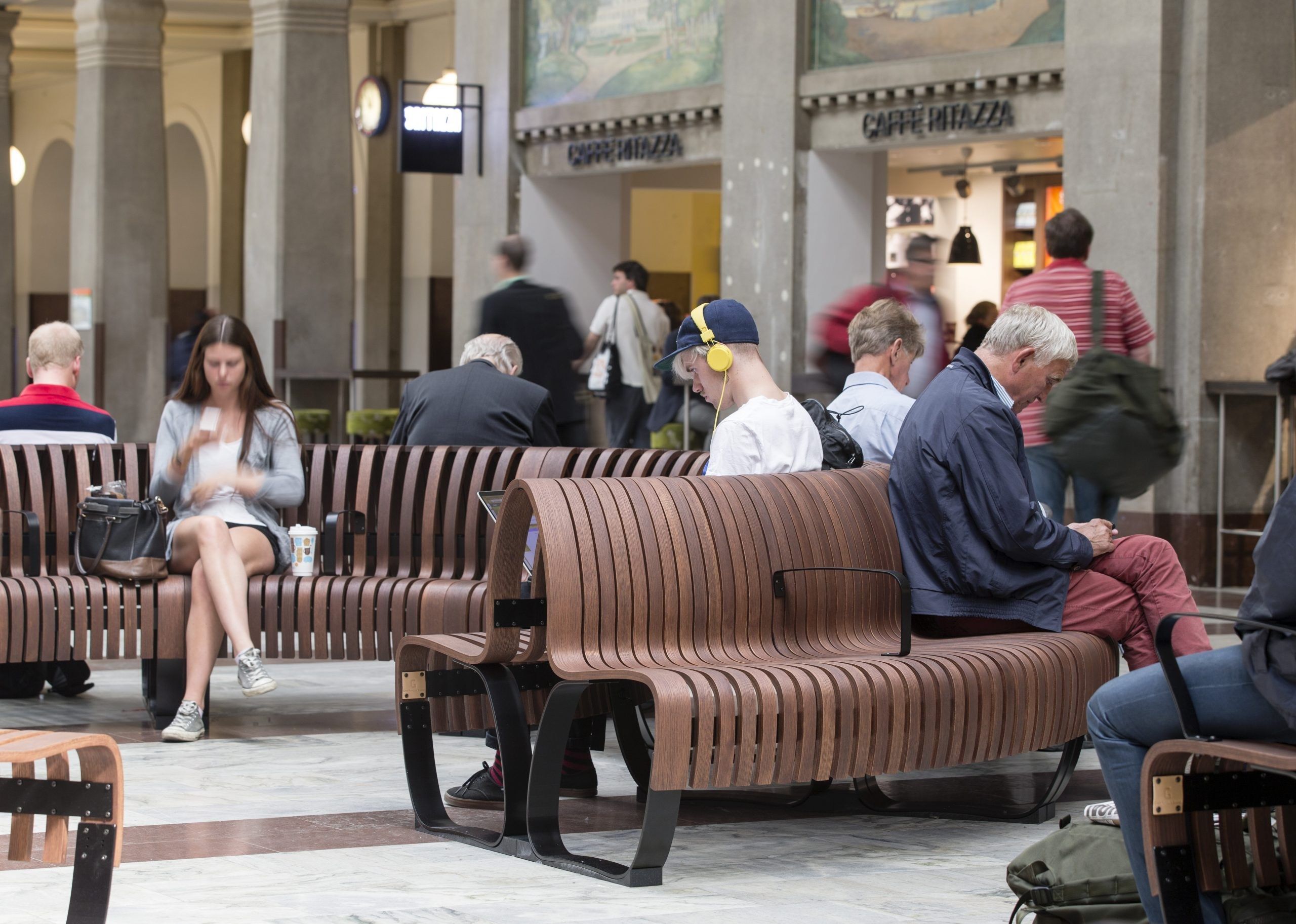 NOVA C DOUBLE BACK ELEVATION Modular wooden bench seating with back By ...