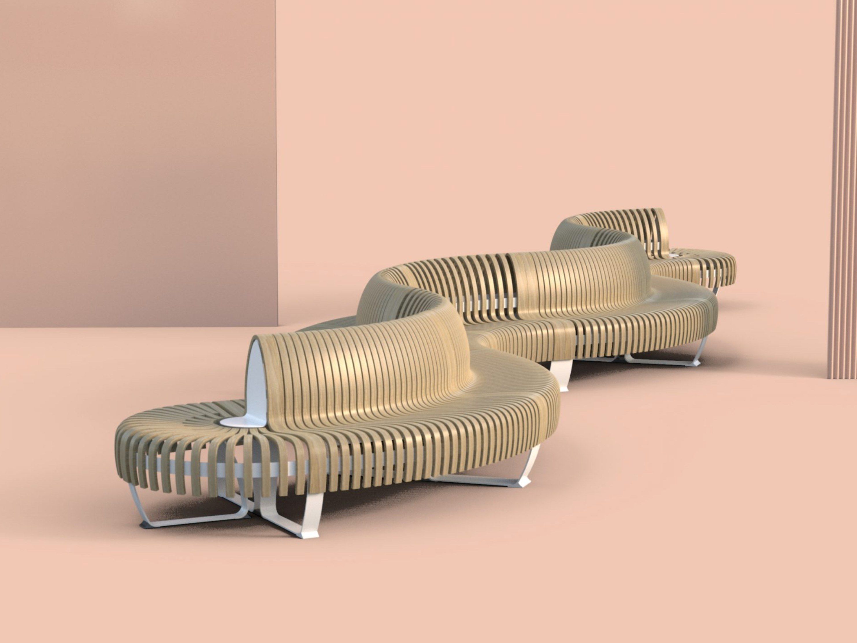 NOVA C DOUBLE BACK Curved Modular Bench with backrest double By Green ...