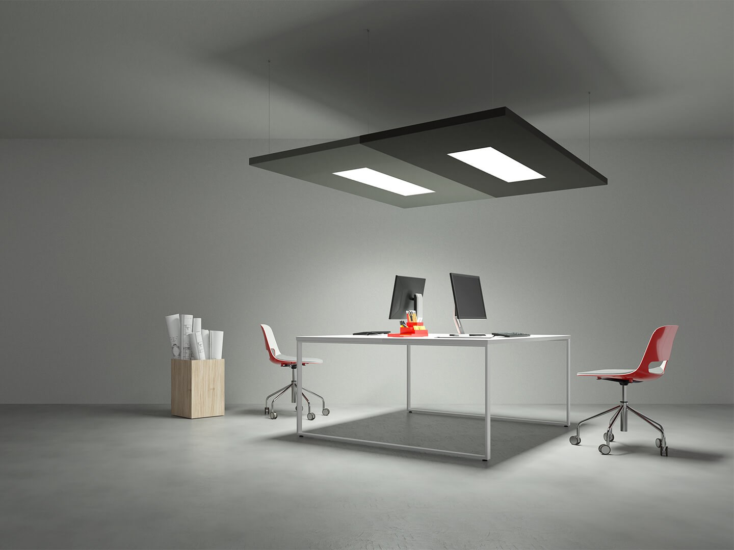 NUVOLA | Hanging acoustic panel with Integrated Lighting By Caruso Acoustic