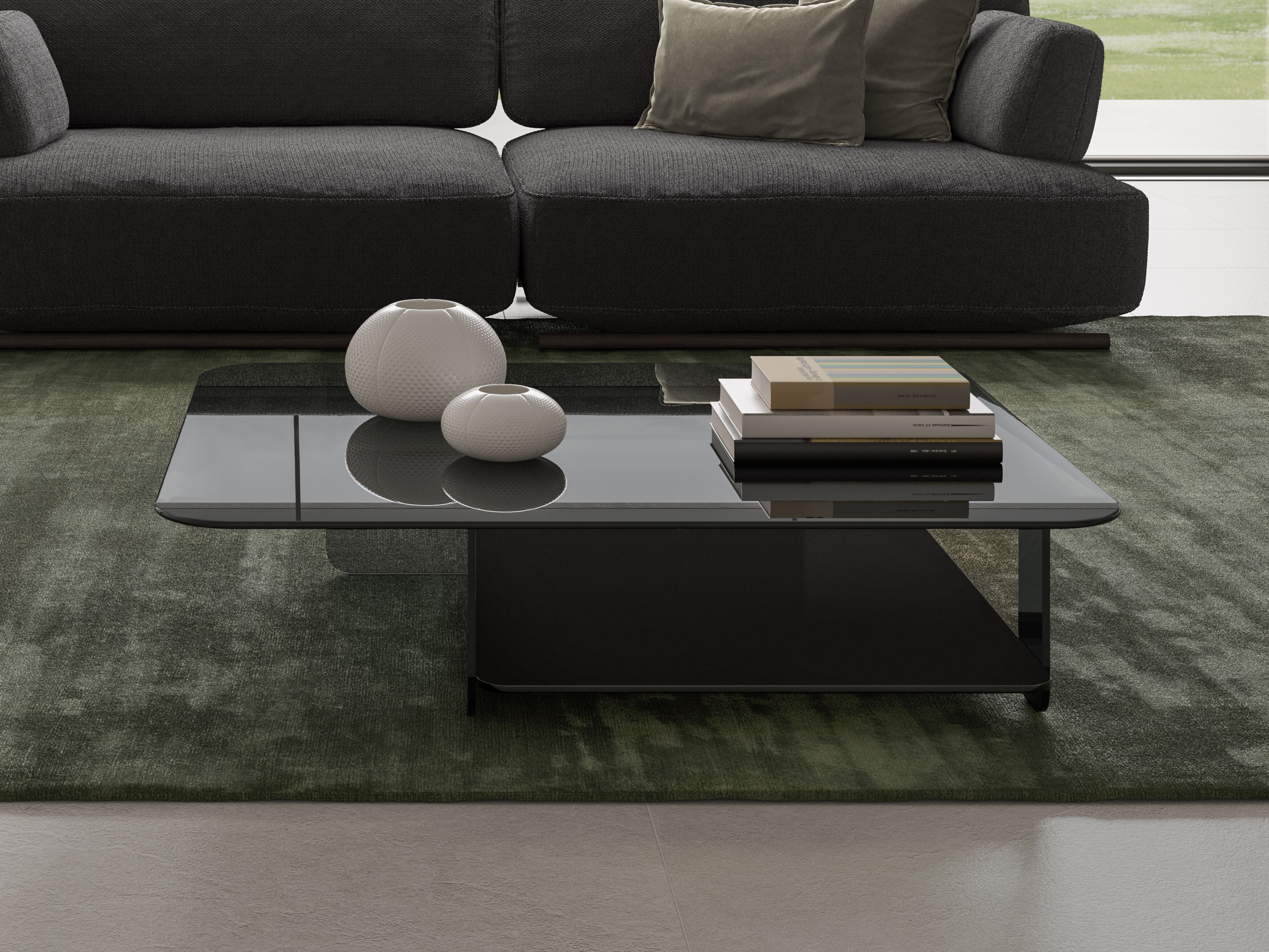 CAVA Rectangular low glass coffee table with integrated magazine rack ...