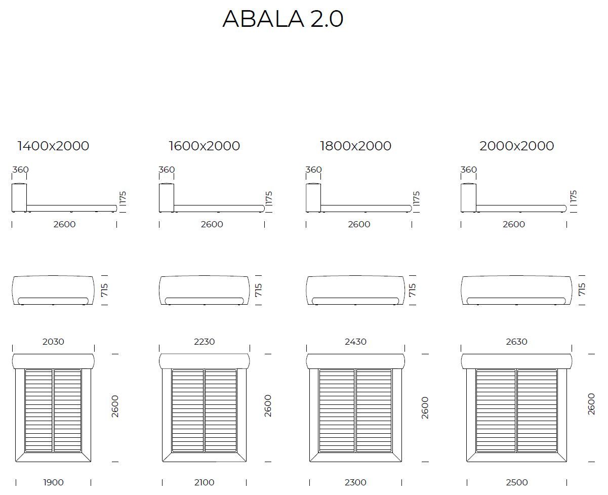 ABALA Fabric double bed with upholstered headboard By Nobonobo