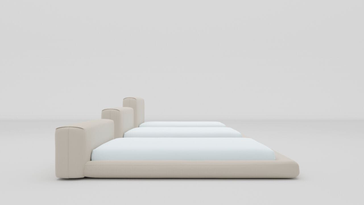 ABALA Fabric double bed with upholstered headboard By Nobonobo