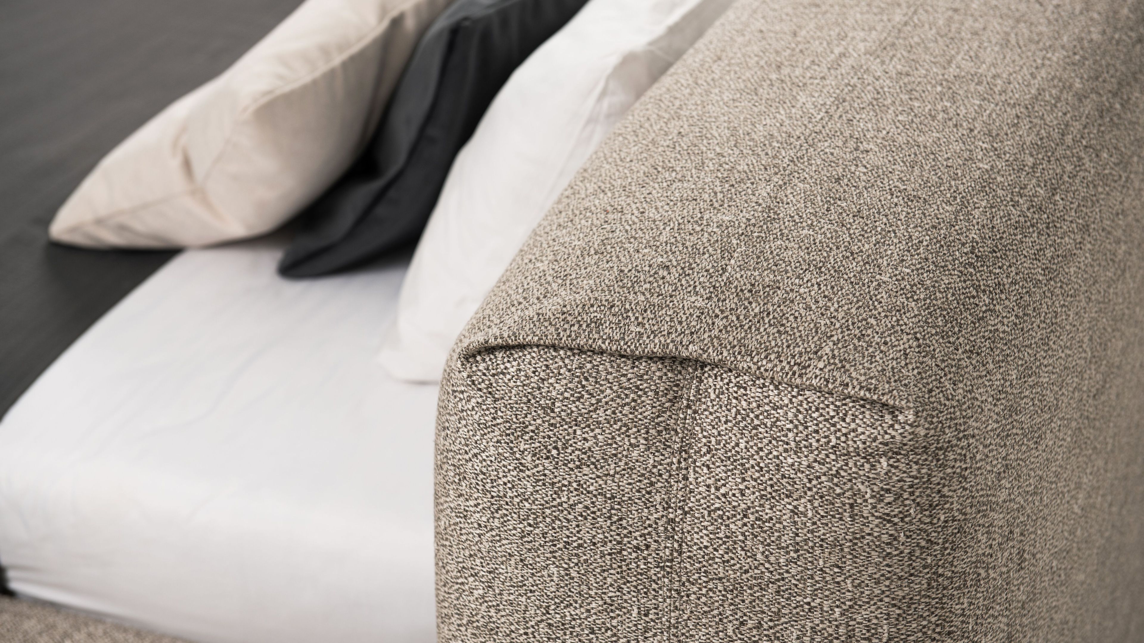 ABALA Fabric double bed with upholstered headboard By Nobonobo