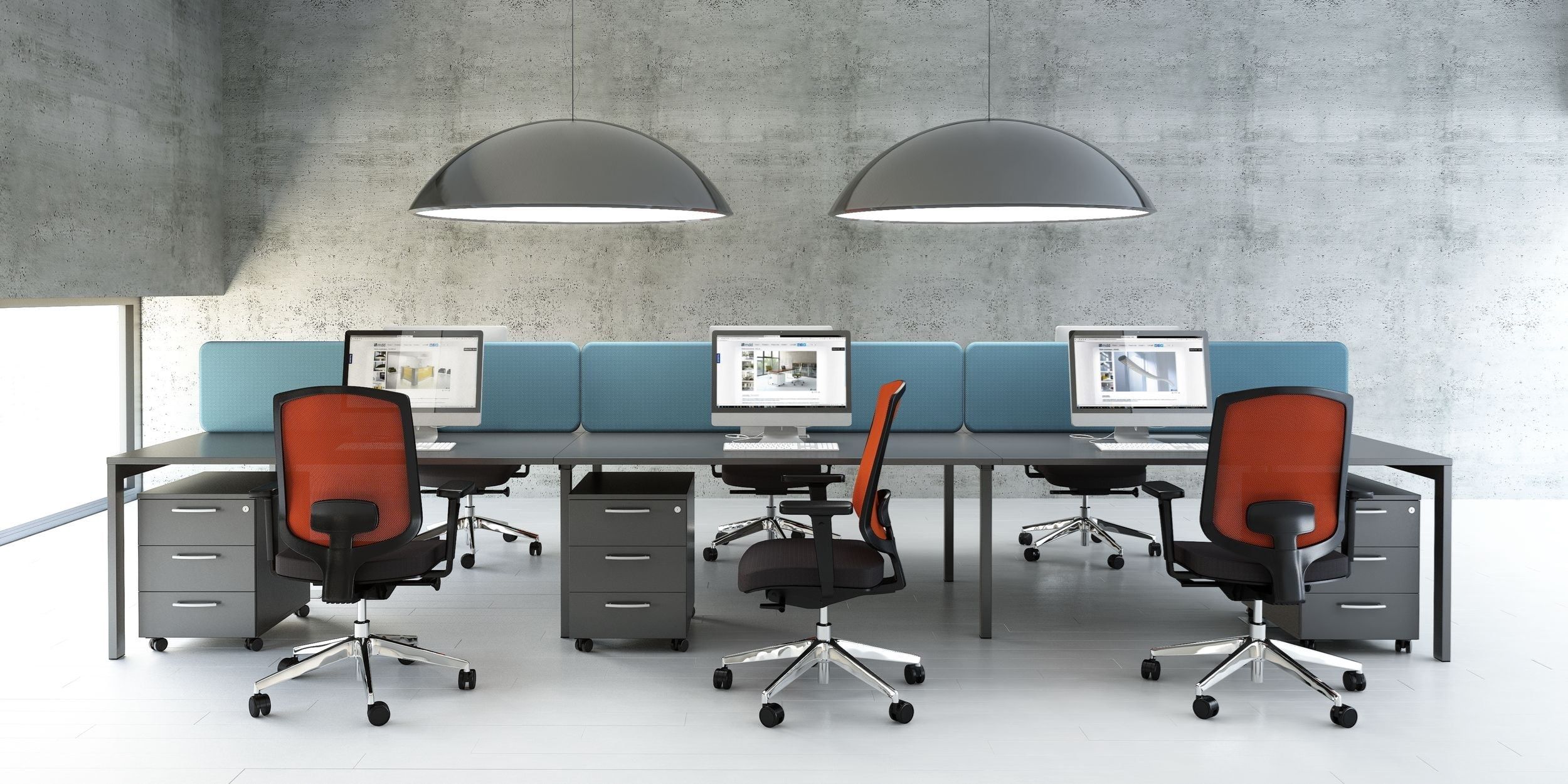 OGI_U Multiple office desk with sound absorbing screens By MDD