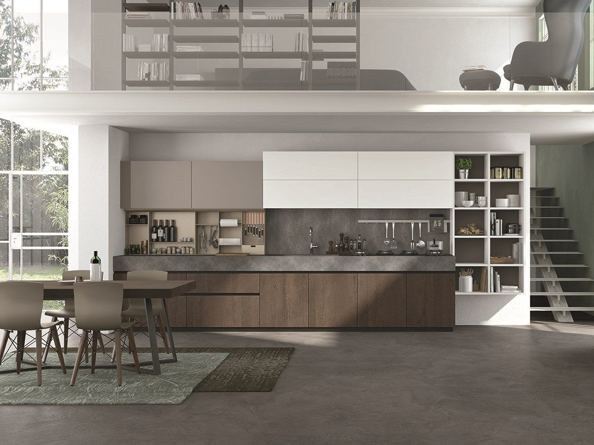 Wooden kitchen with cement finish doors OLTRE By Cucine Lube design ...
