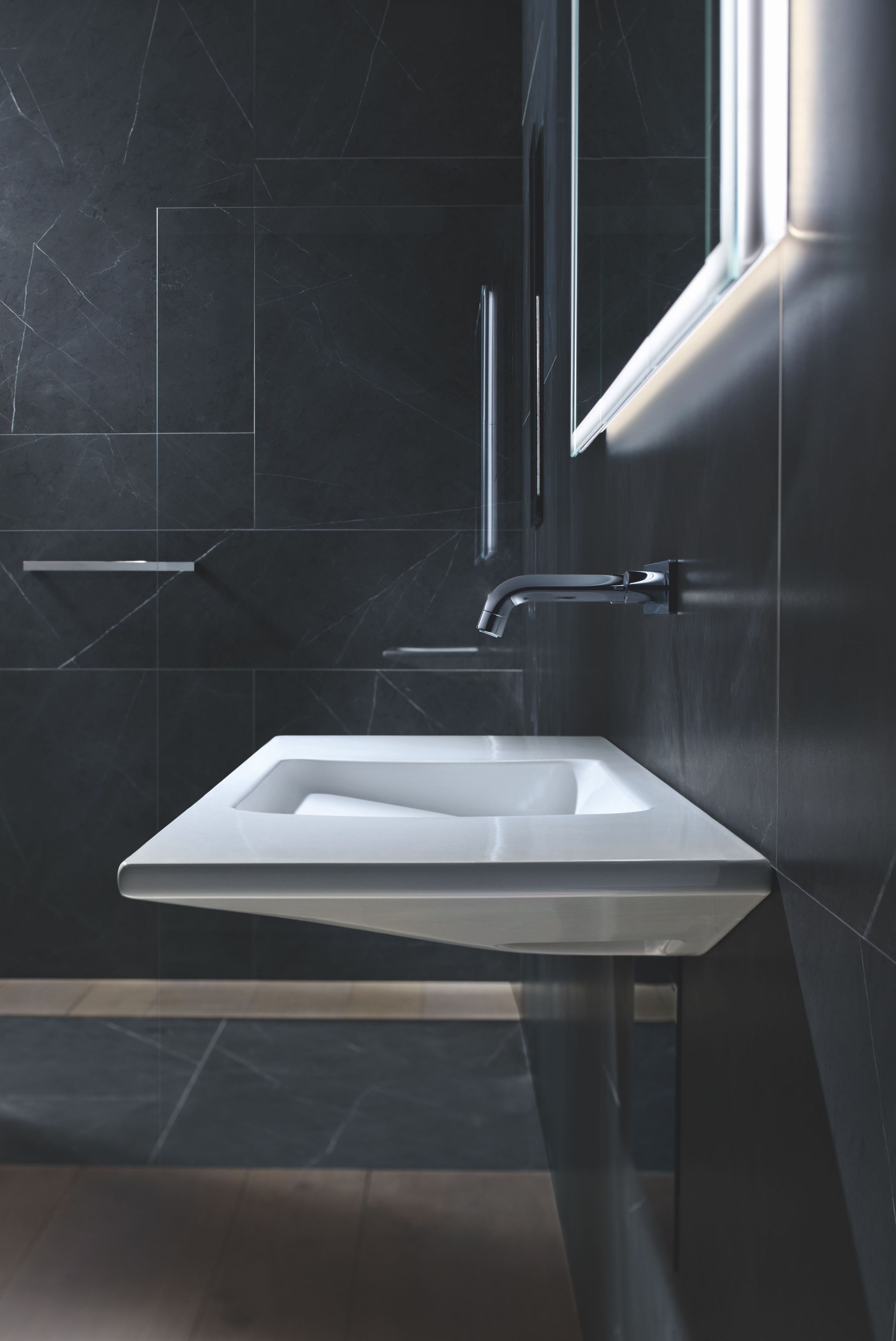 ONE Wall-mounted rectangular ceramic washbasin By Geberit