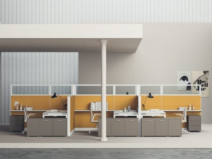 OPENWALL Freestanding modular wooden office screen By PROF