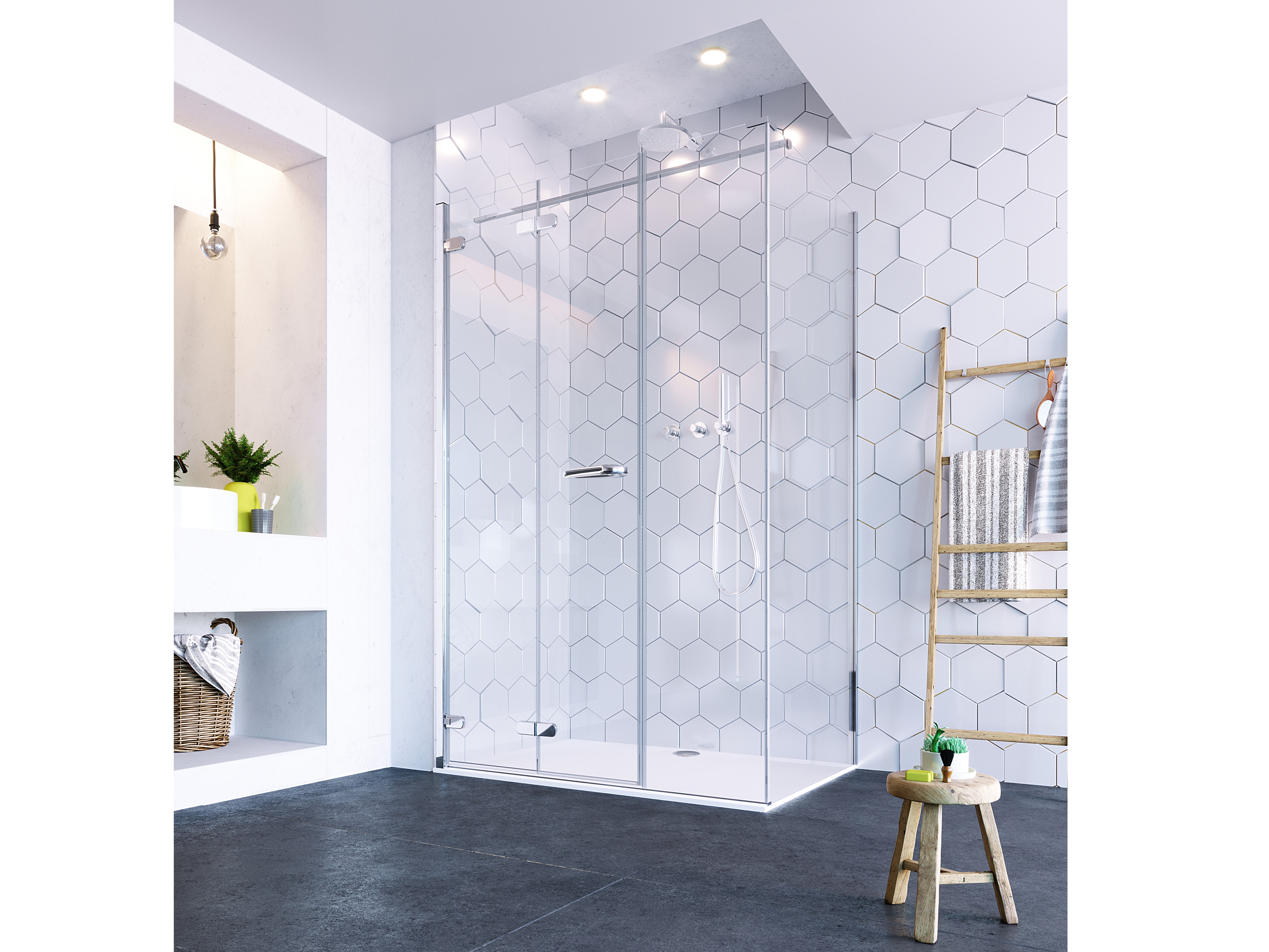 ORO ULTRAFRAMELESS - BIFOLD DOOR Eck- Duschkabine aus Glas mit ...