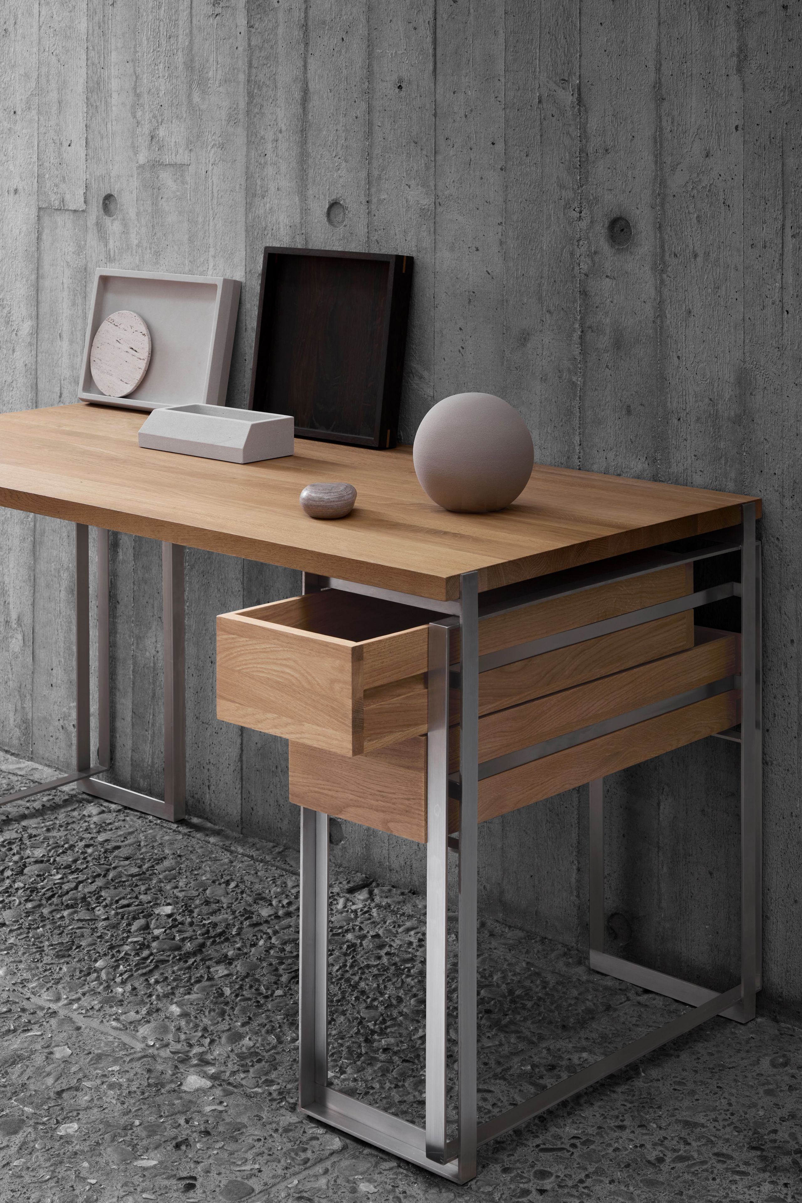 OUTLINE Oak writing desk with drawers By Kristina Dam Studio