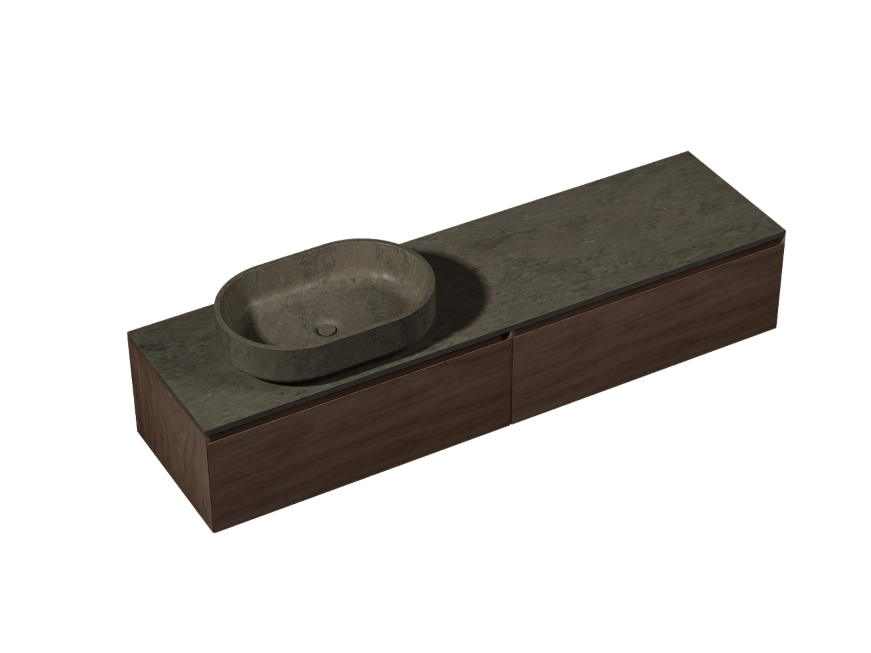 KARON Single wall-mounted natural stone and wood vanity unit By Porcelanosa
