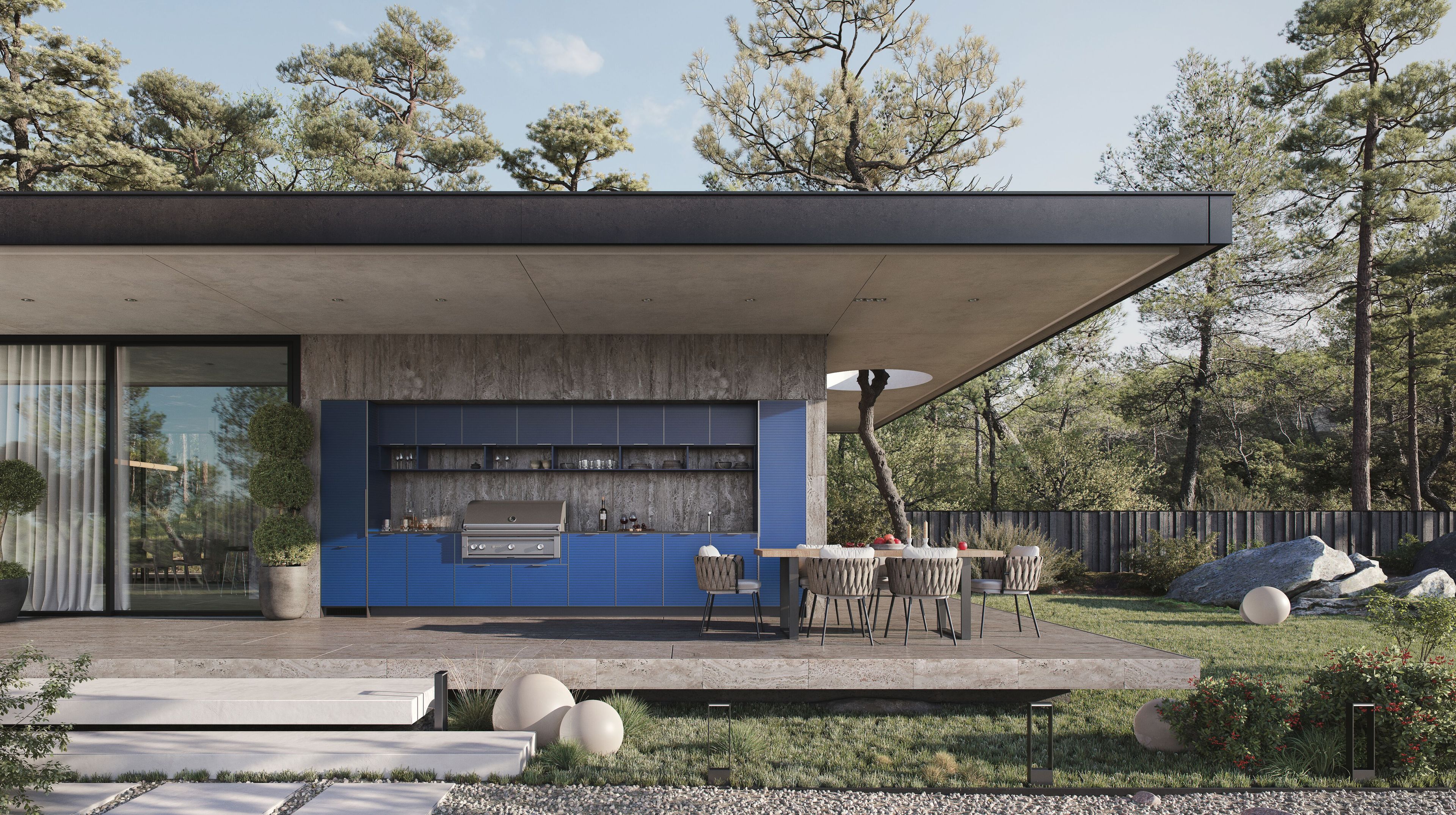 LOS ANGELES HOUSE IN THE WOODS Outdoor kitchen By Outopia