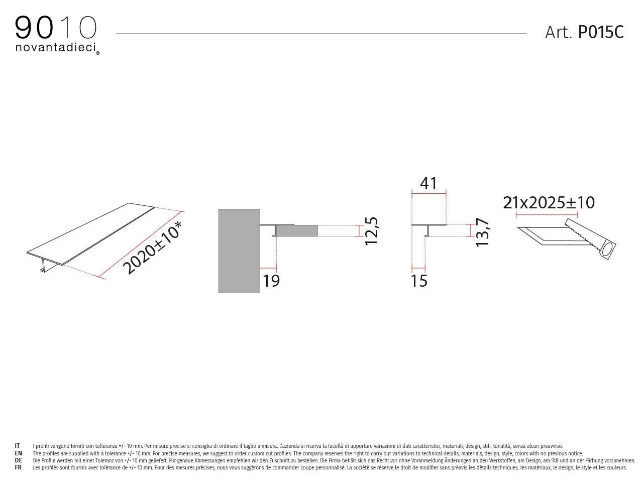 P015 Profil de lumière linéaire en Alumite® By 9010 novantadieci ...