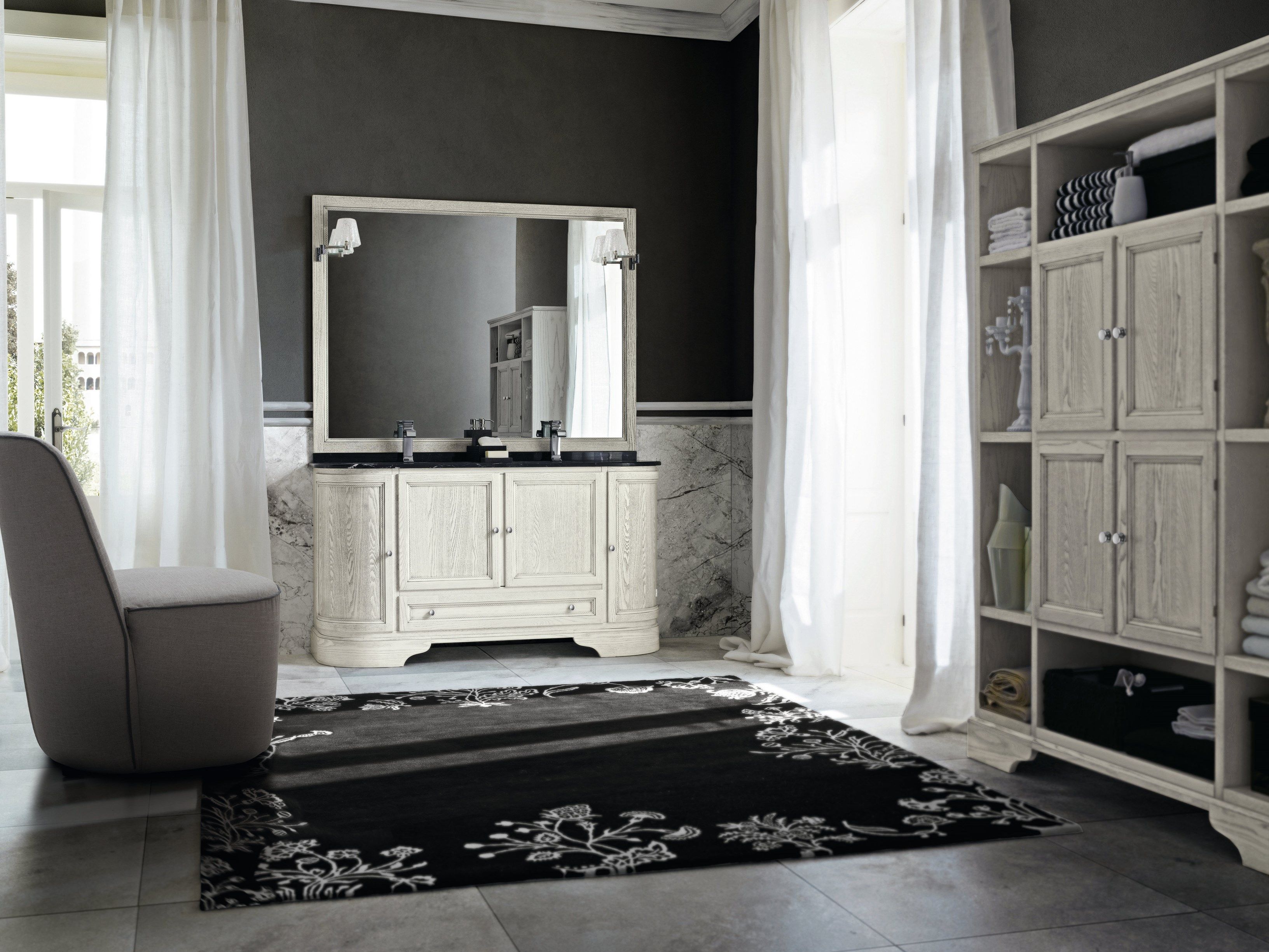 PAESTUM 36 Double wooden vanity unit with doors with mirror By Cerasa