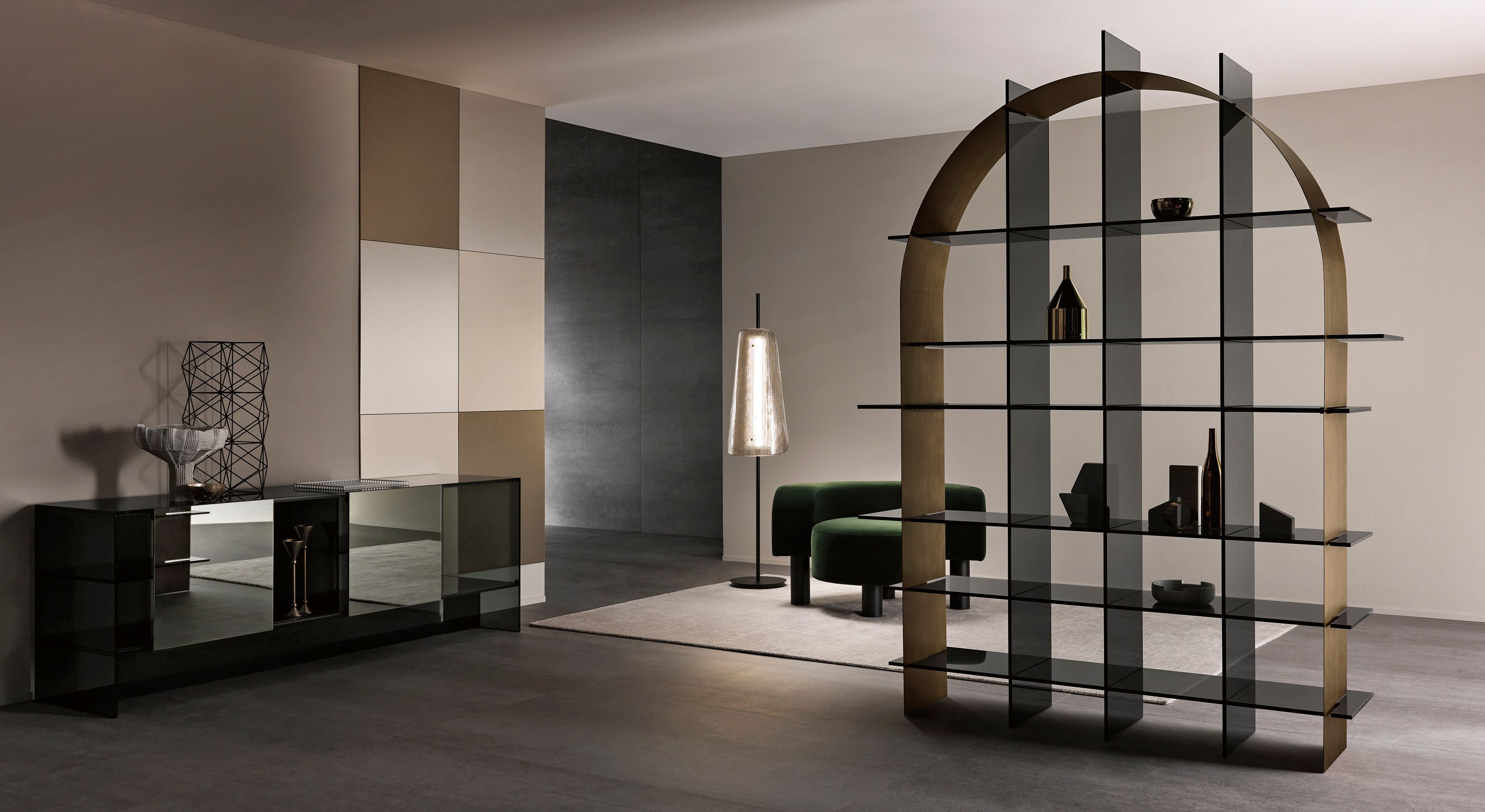 Freestanding double-sided plate and glass bookcase PARADIGMA By Tonelli ...