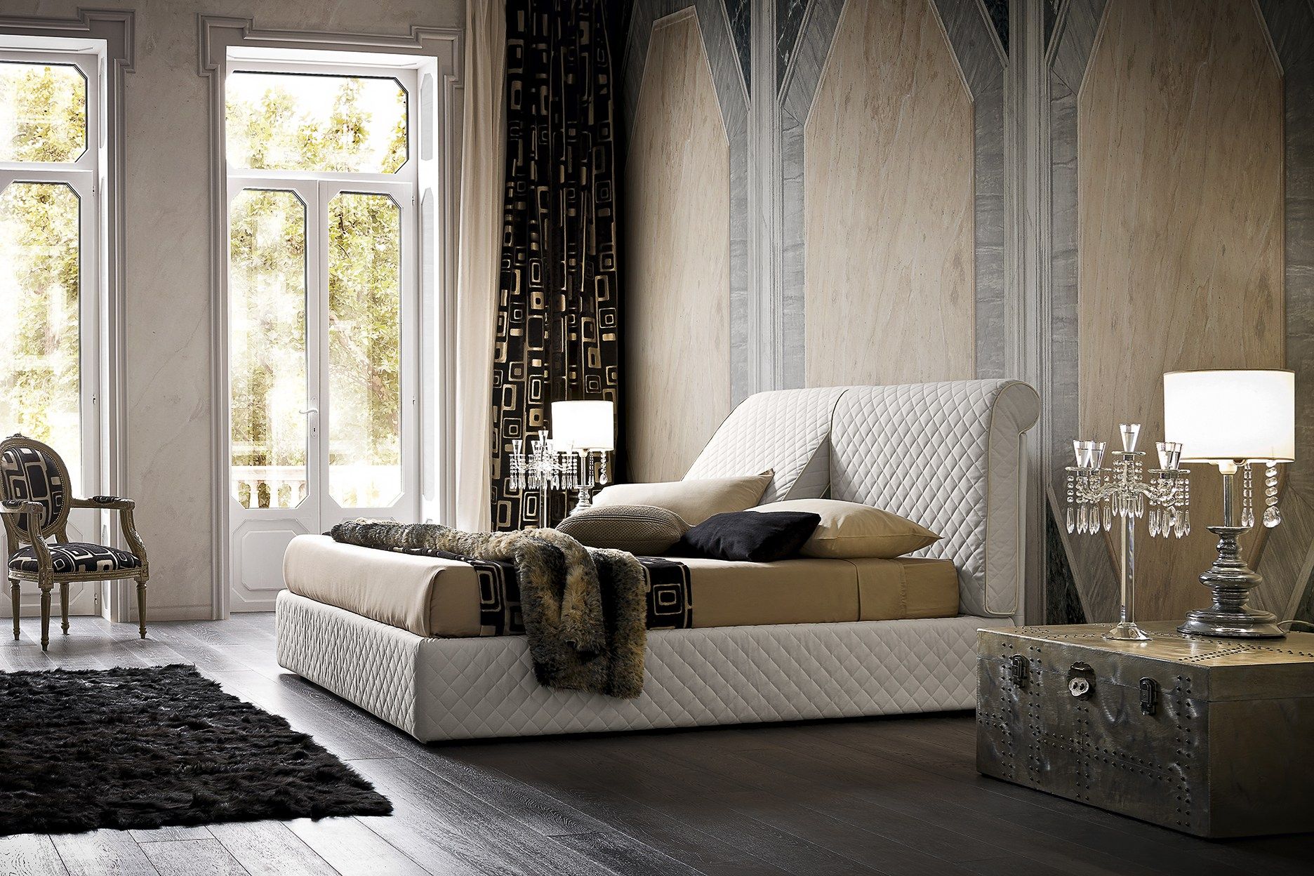 Fabric double bed with upholstered headboard PATRICK By Felis