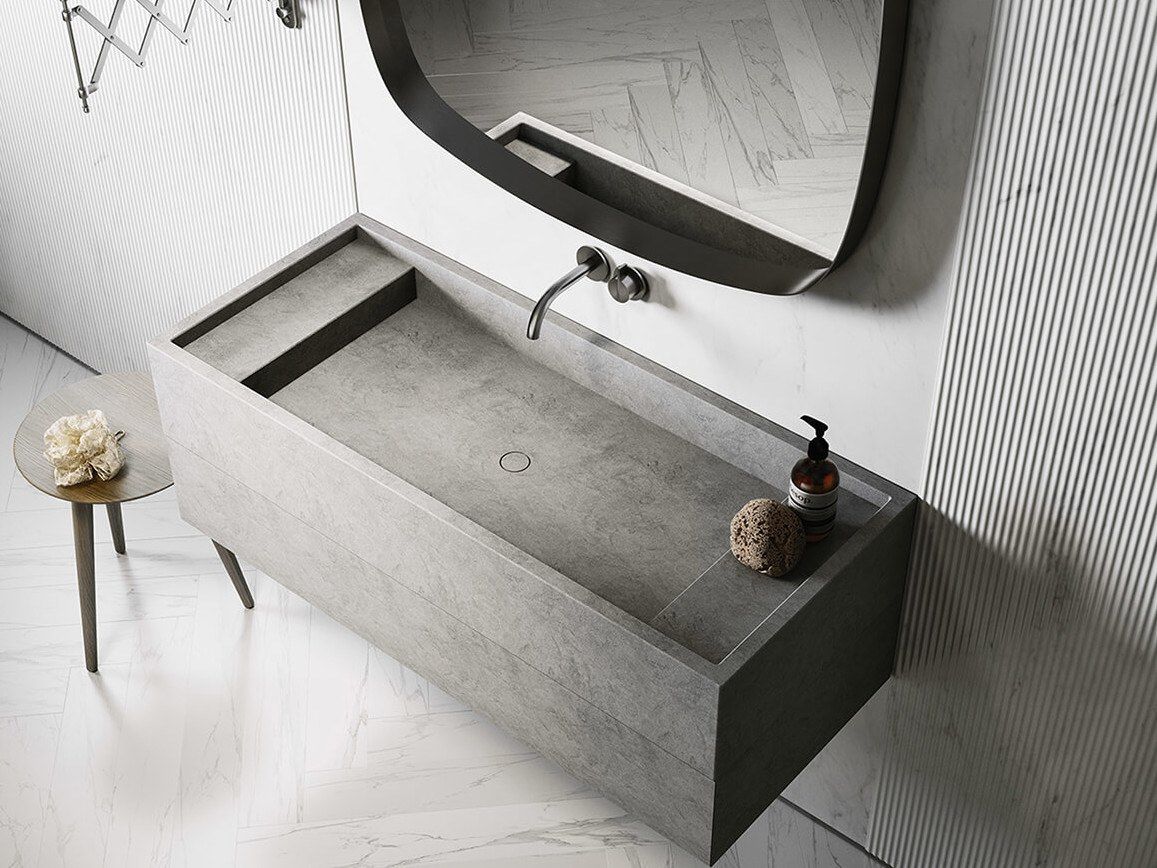 Rectangular single natural stone washbasin PB BASIN – 120 By COCOON ...