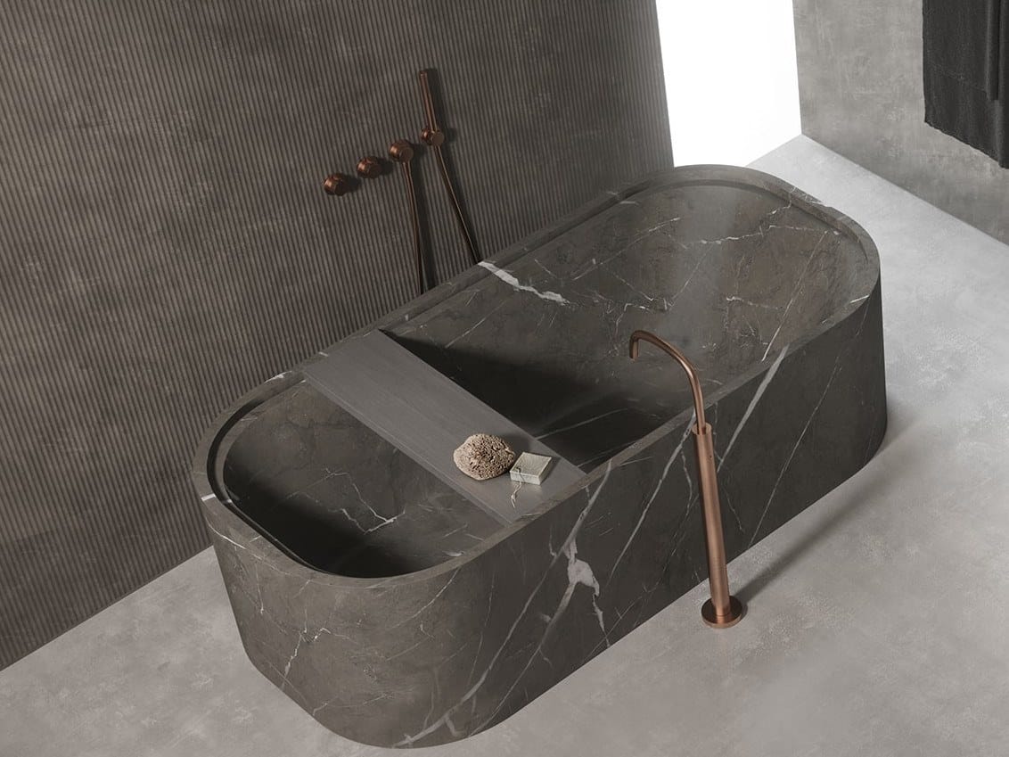 Freestanding oval natural stone bathtub PB BATH By COCOON design Piet Boon