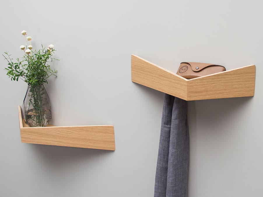 Wooden coat rack / wall shelf PELICAN LARGE I Wooden shelf with hooks ...