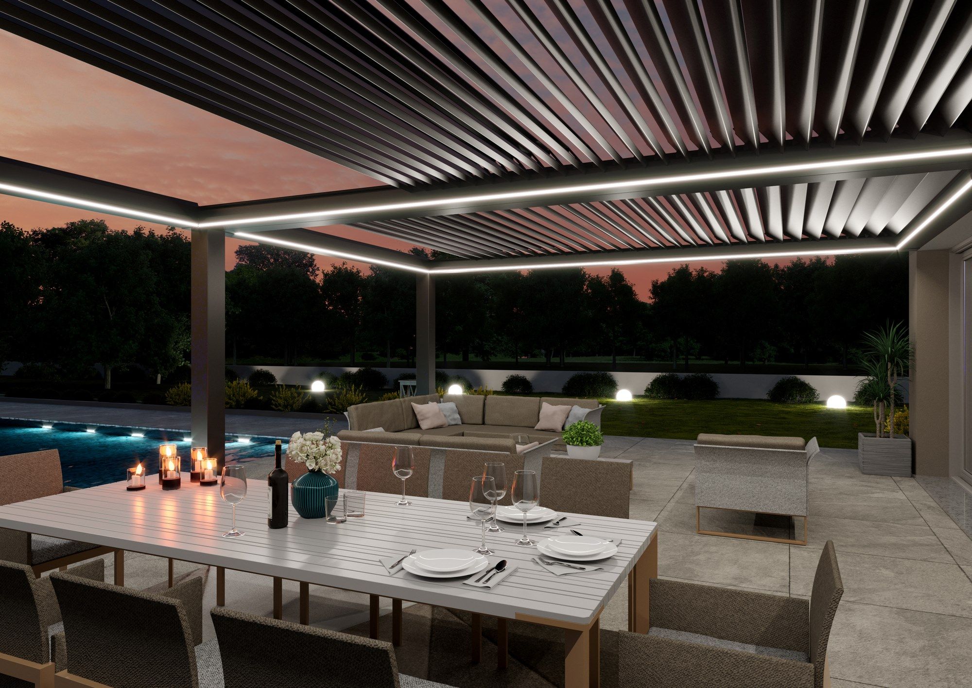 PERGOMOVE Wall-mounted metal pergola with folding louvers with ...