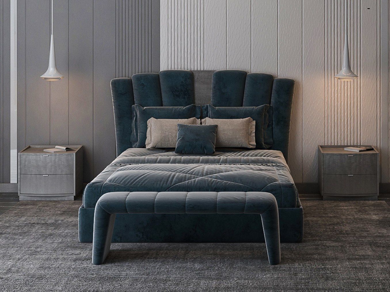 PHOENIX Double bed with upholstered headboard By CASA +39