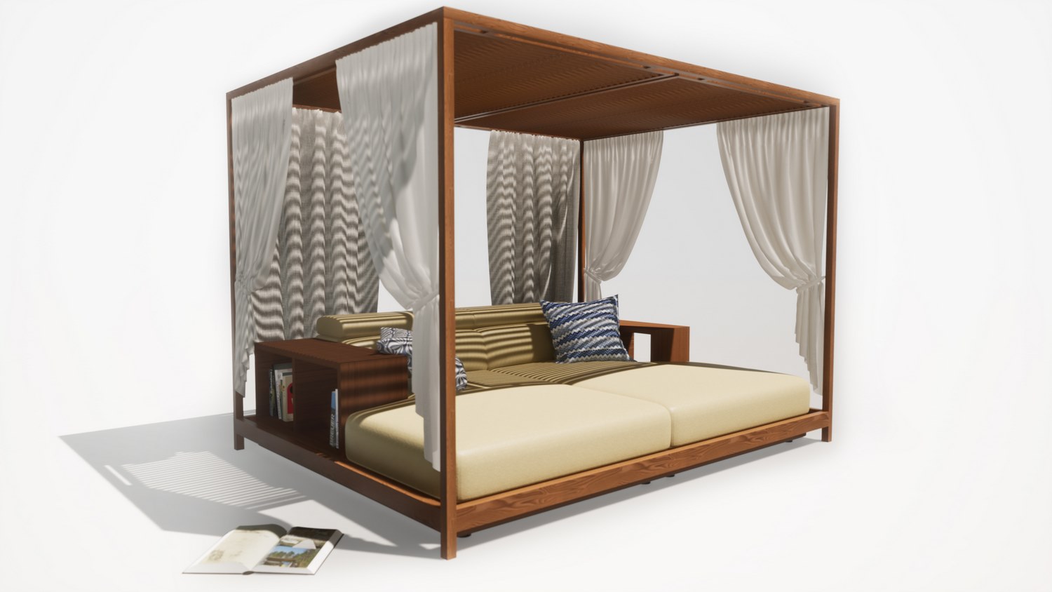 PIERA Canopy iroko garden bed with parasol By Formitalia