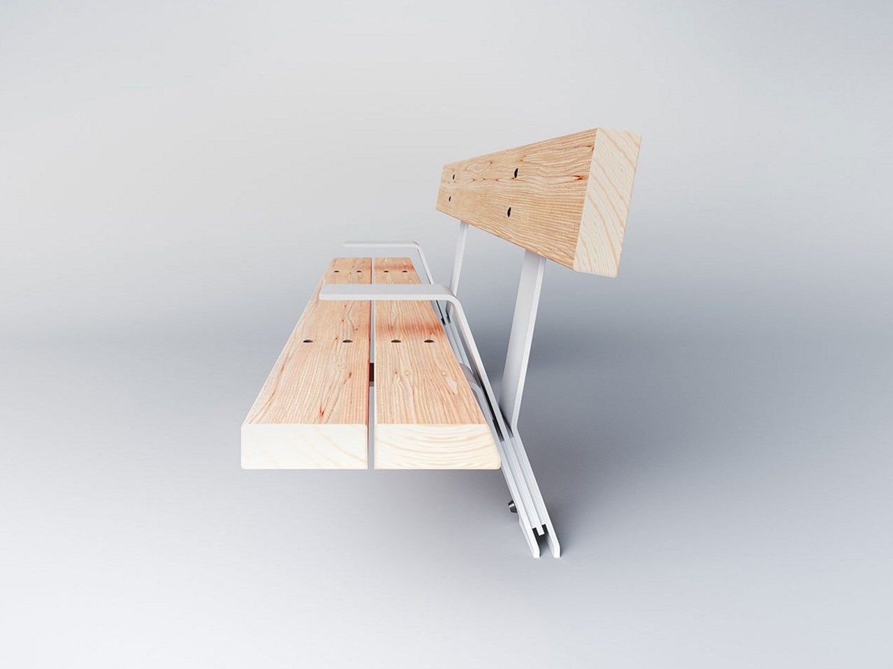 Steel and wood Bench with back PIK SEAT By Factory Furniture