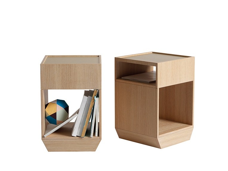 Square wood veneer coffee table with castors with storage space PILE By ...