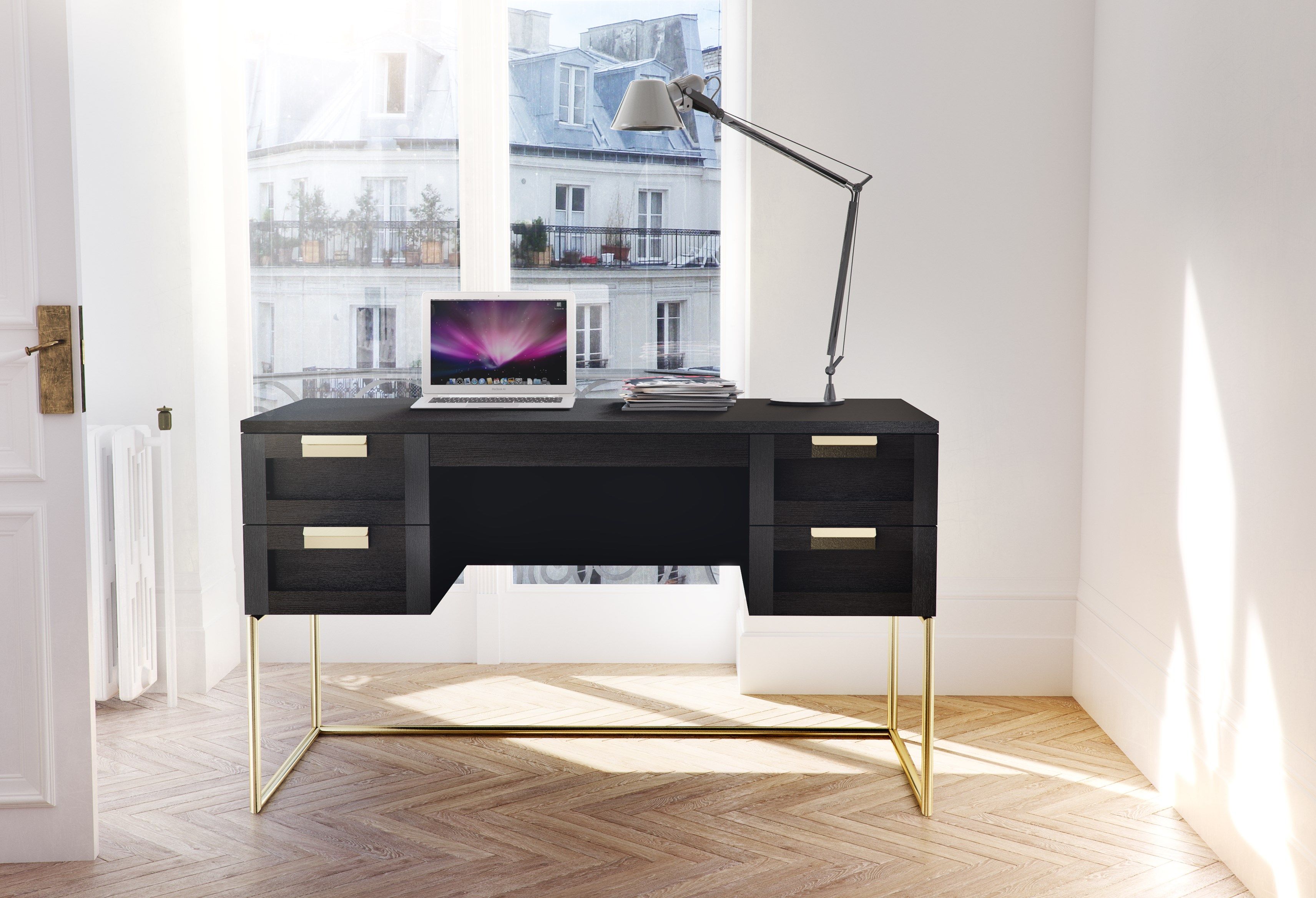 PIMLICO Wood veneer writing desk with drawers By Woodman