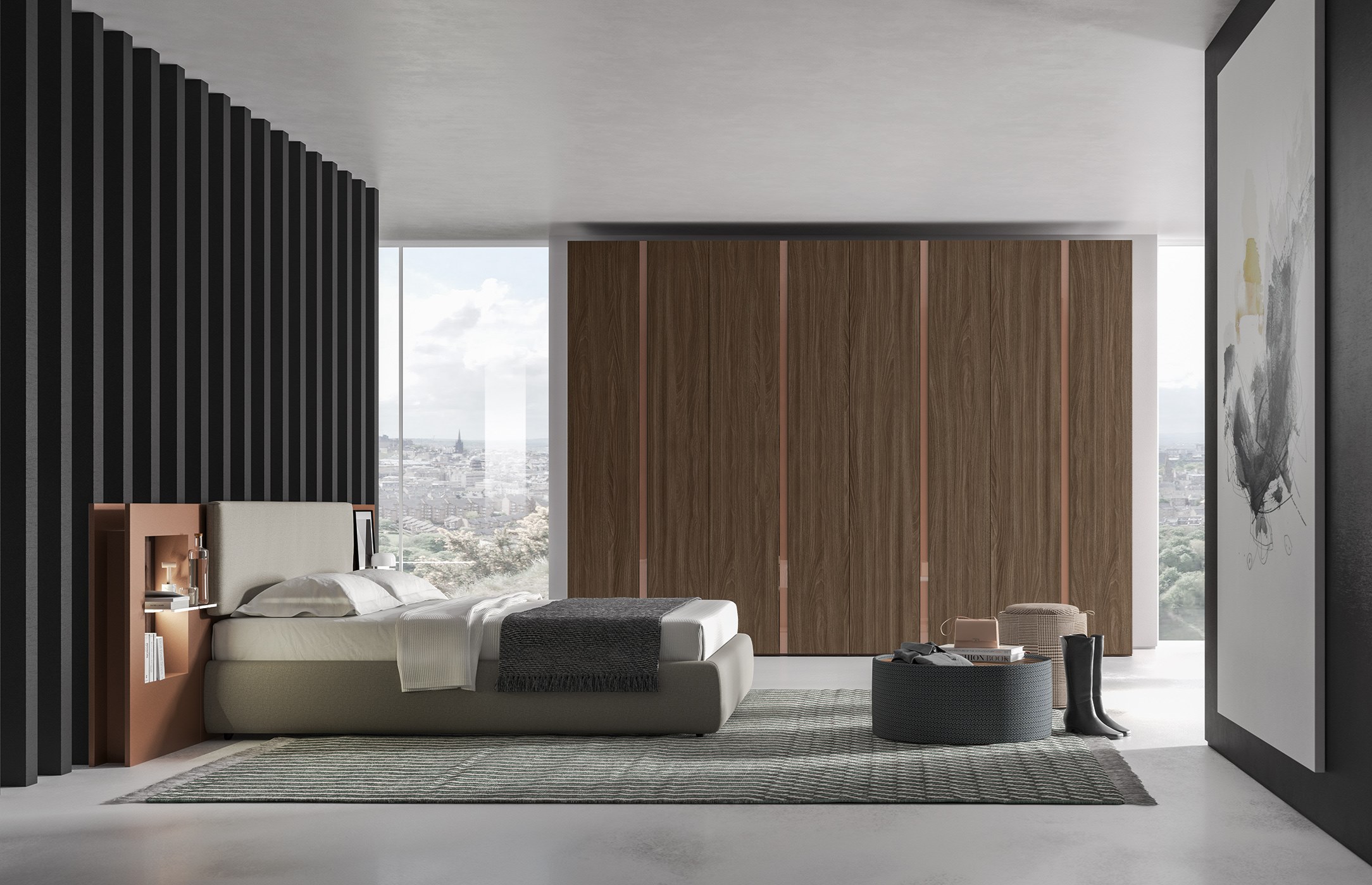 PLAN Double bed with integrated nightstands By TUMIDEI