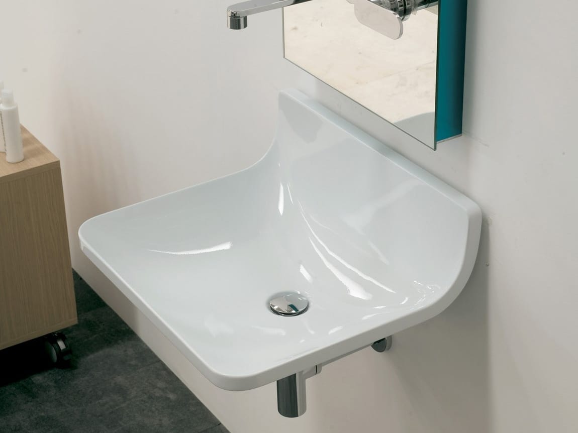 PLATE Wall-mounted square ceramic washbasin By Ceramica Flaminia ...