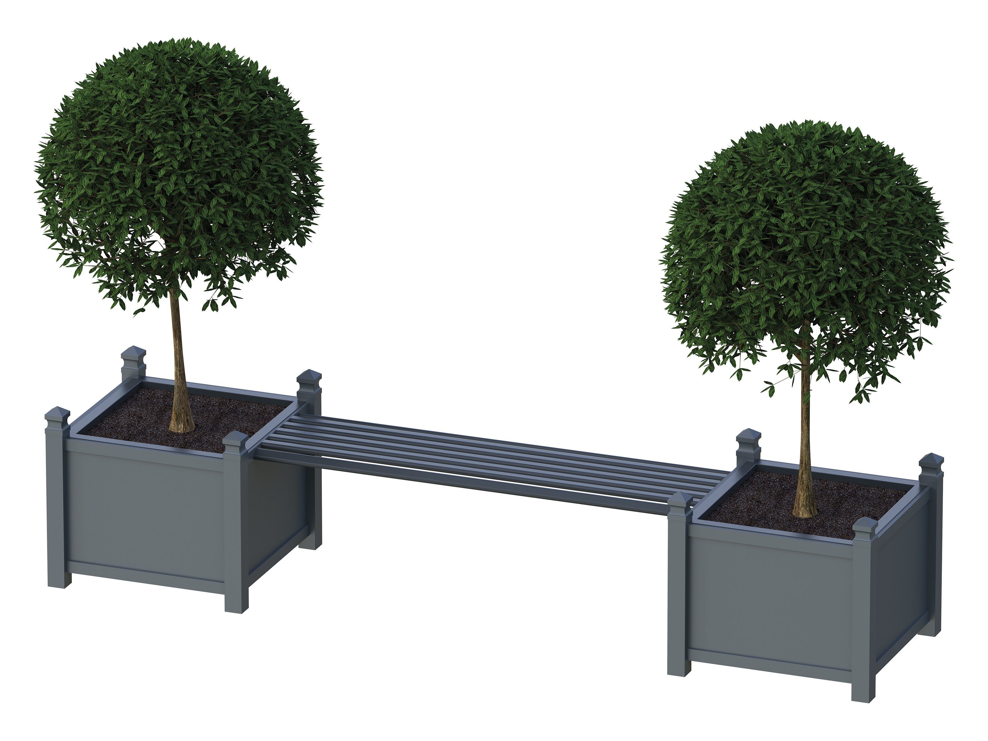 PLAZA Backless galvanized steel bench with Integrated Planter By Lazzari