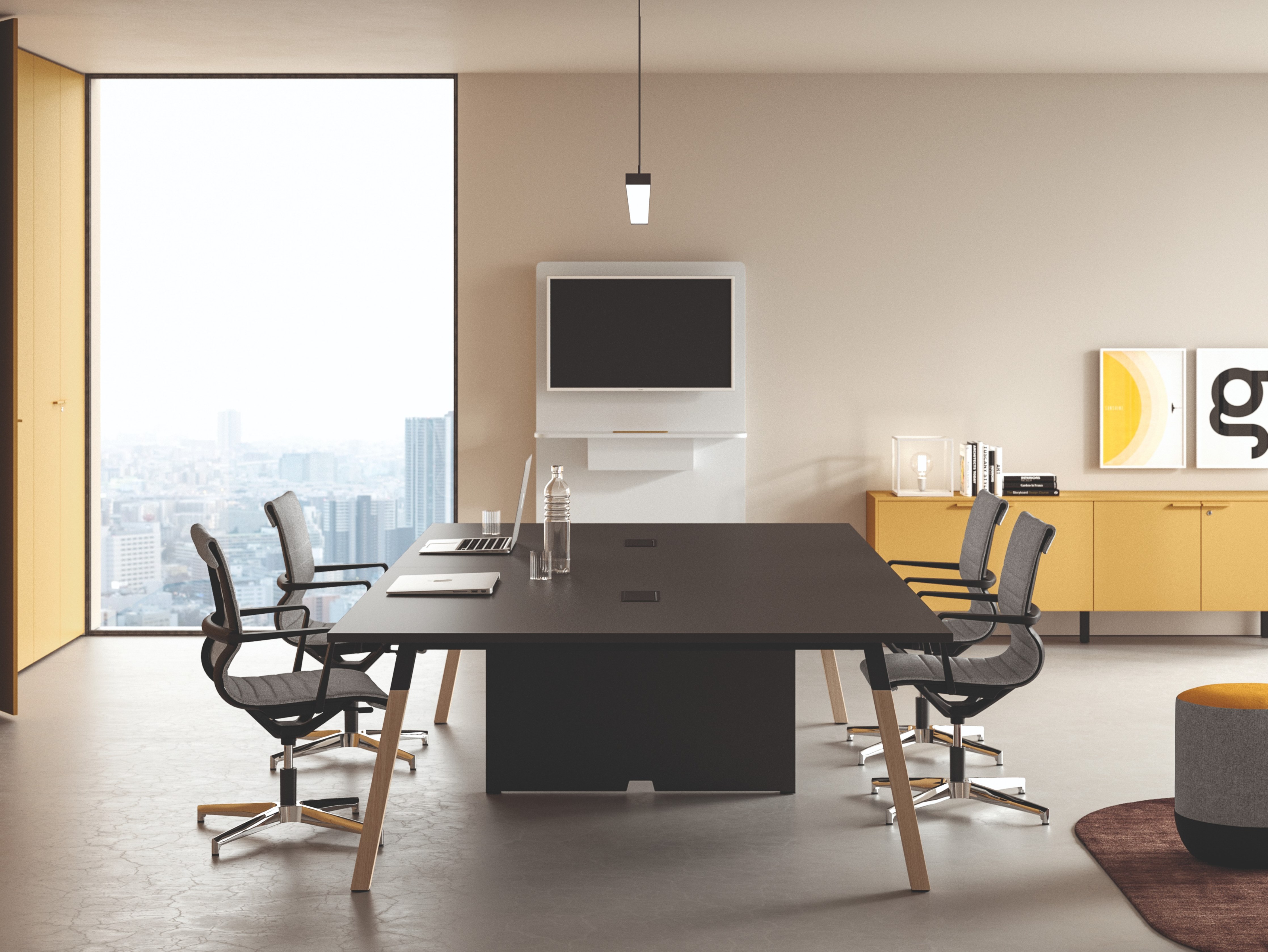 POLARE Contemporary style rectangular meeting table with cable ...