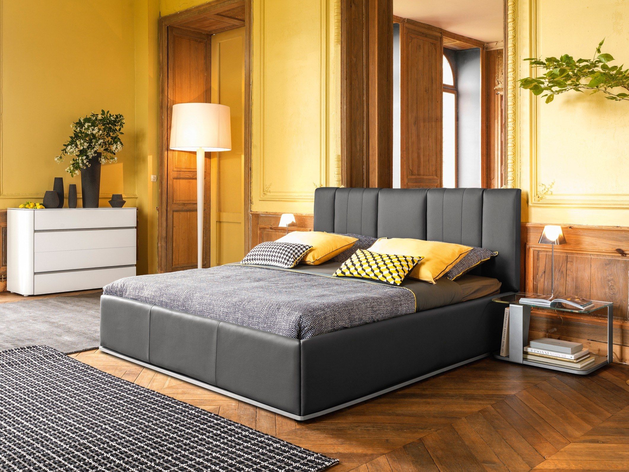 Upholstered Eco-leather bed with integrated nightstands PREMIUM By GAUTIER