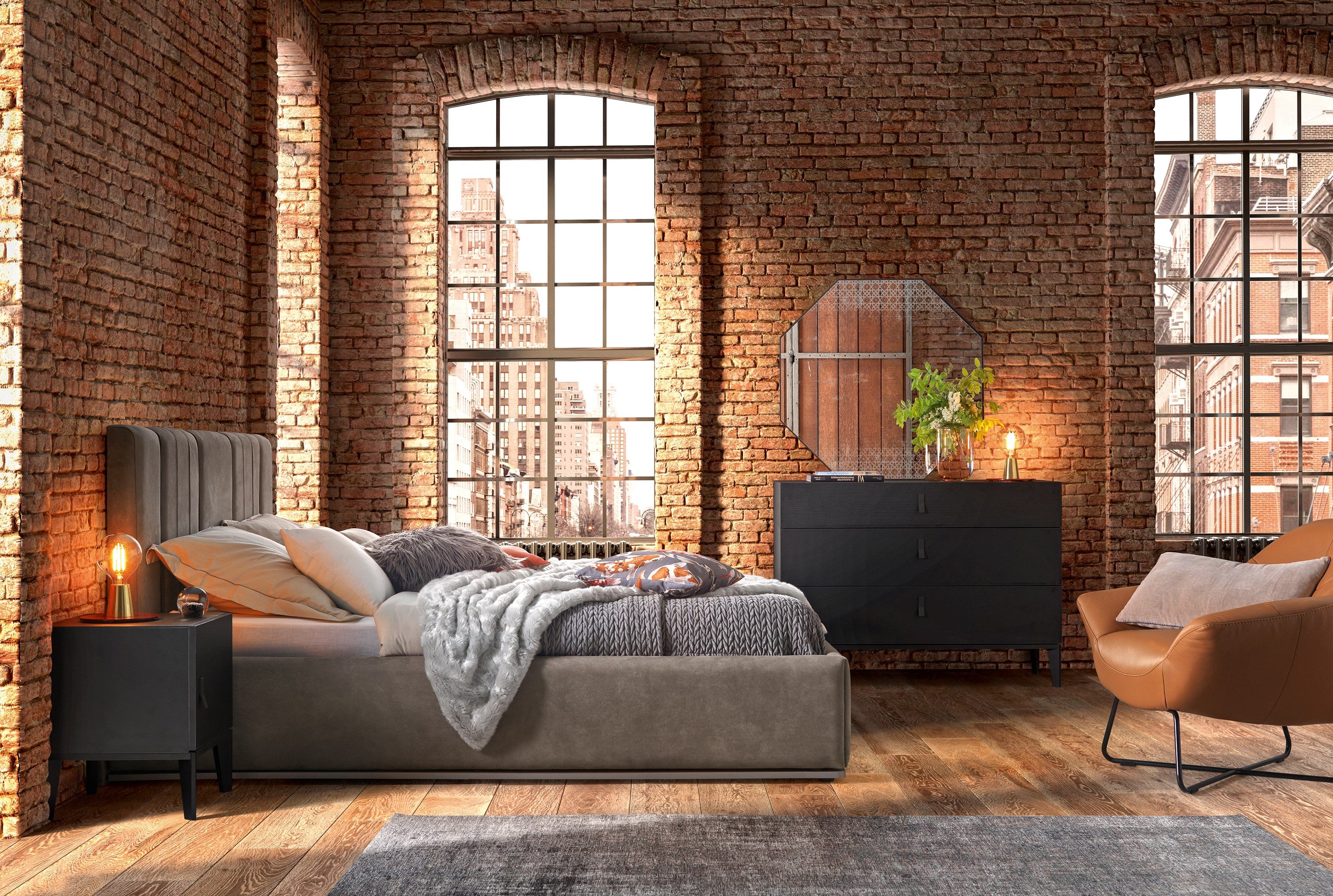 Upholstered Eco-leather bed with integrated nightstands PREMIUM By GAUTIER