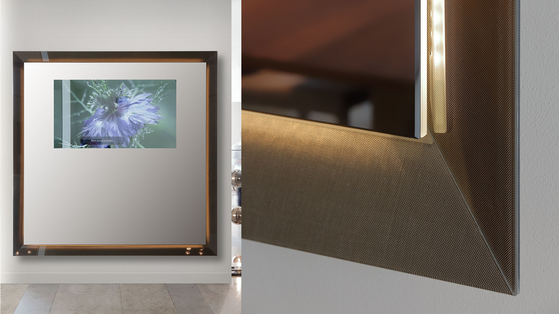 PRISMA Wall-mounted retractable mirrored glass TV cabinet By Reflex